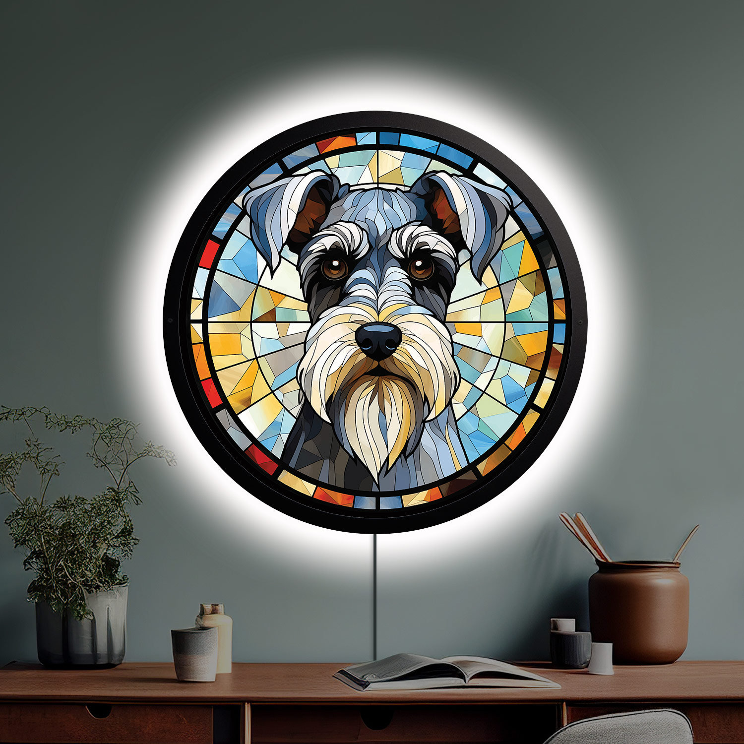 Lark Manor™ Schnauzer Stained Glass Look Custom Neon Sign | Neon Sign ...
