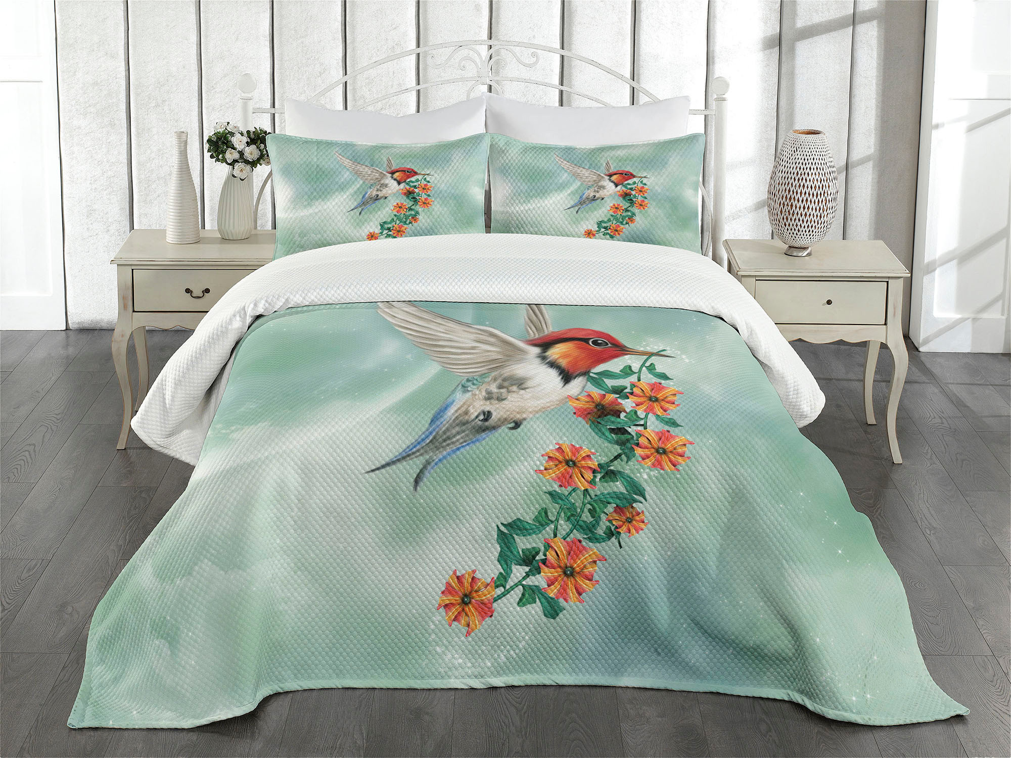 Ambesonne Animal Bedspread Bird with Flower | Wayfair