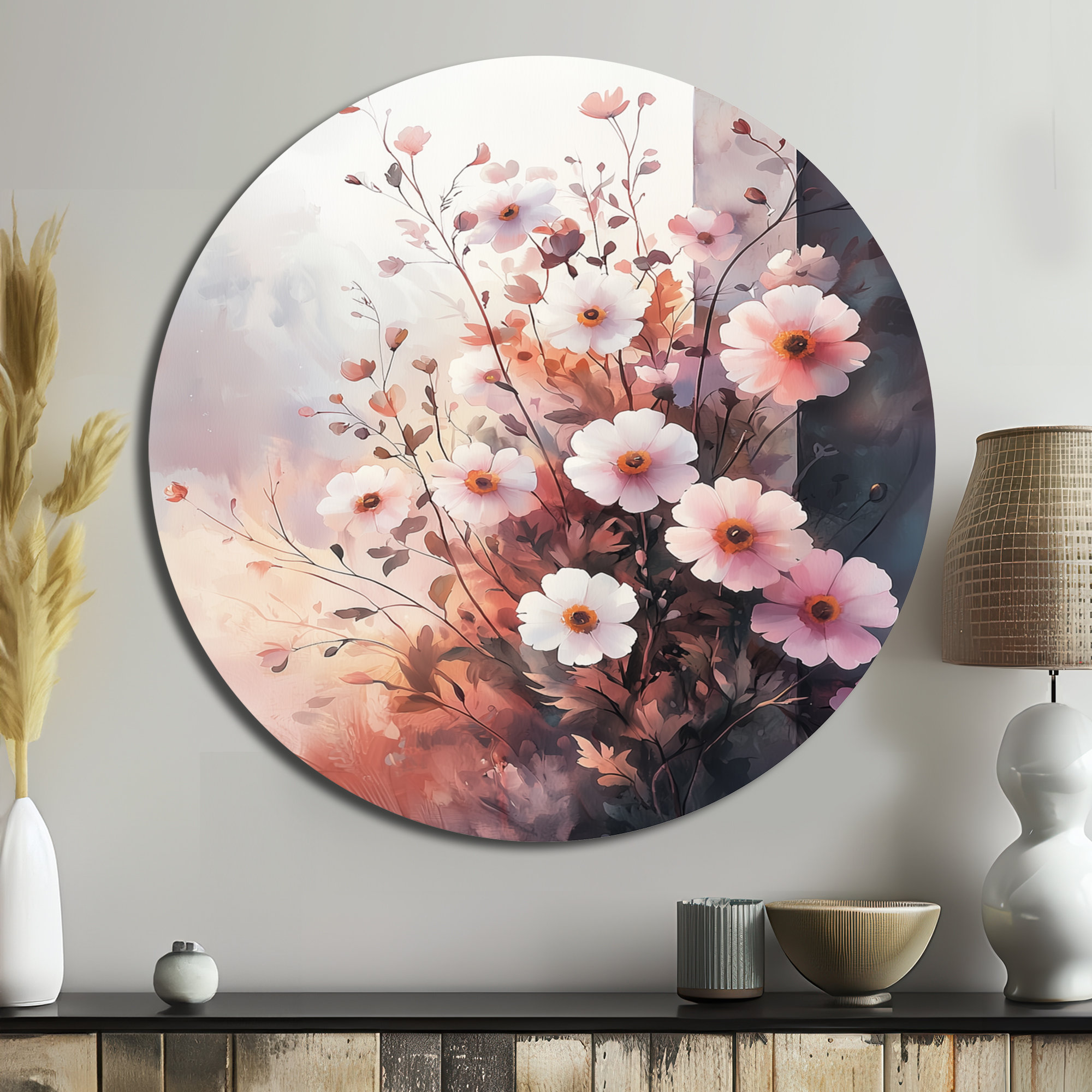 Winston Porter Pink White Marigold Glow II - Marigold Round Metal Wall ...
