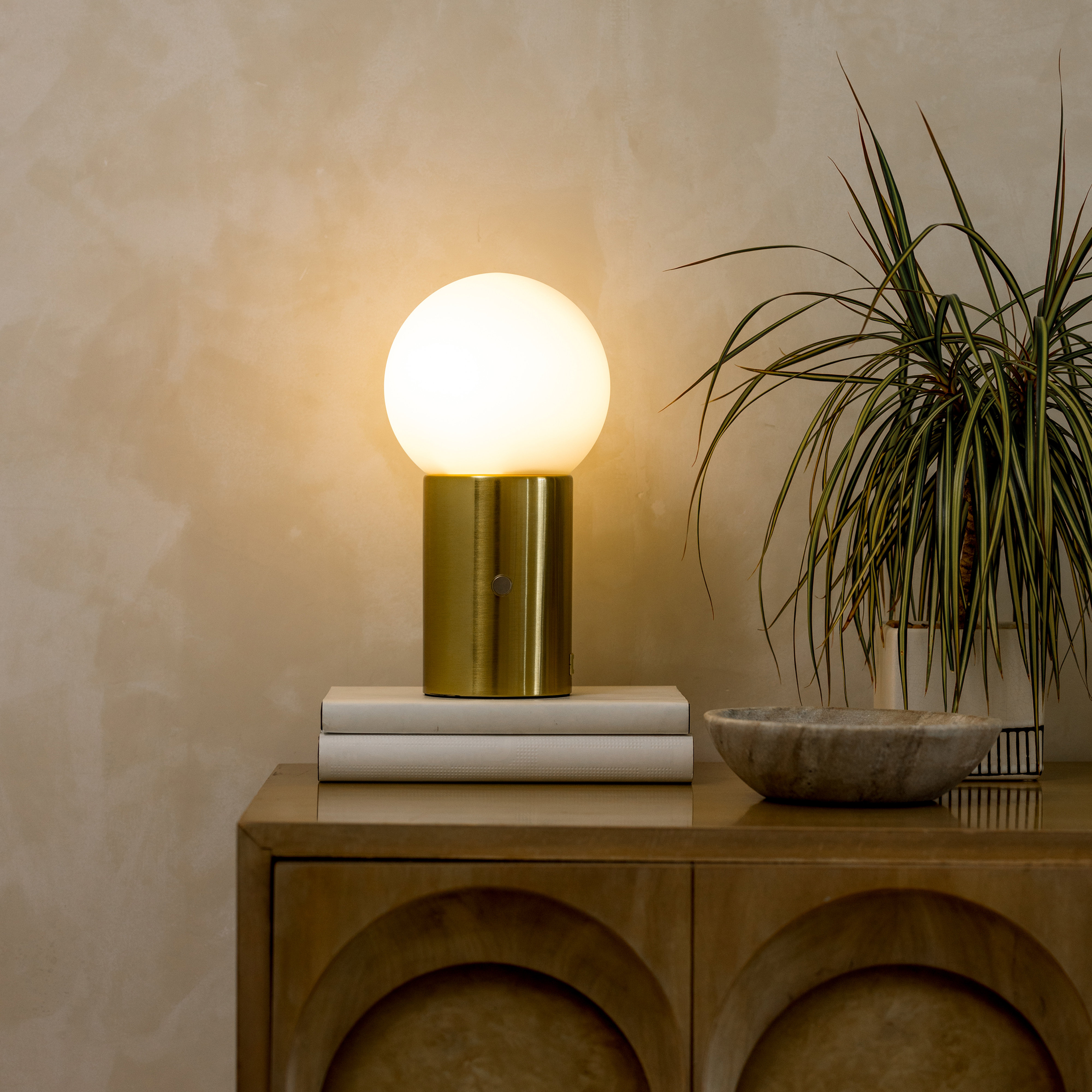 Brightech Kai 11 in. Modern LED Bedside Globe Table Lamp with Built-In ...