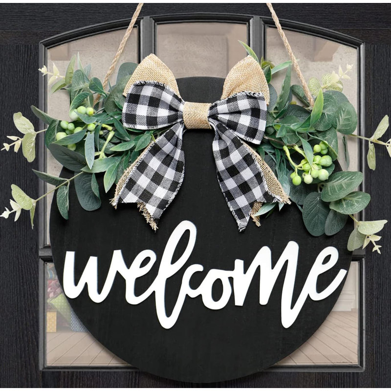 The Holiday Aisle® Black Welcome Sign for Front Door - Welcome Wreaths ...