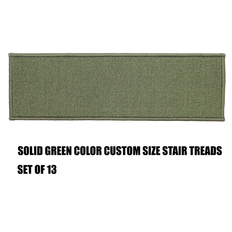 Purhome Slip Resistant Machine Washable Solid Green Low Pile Stair ...