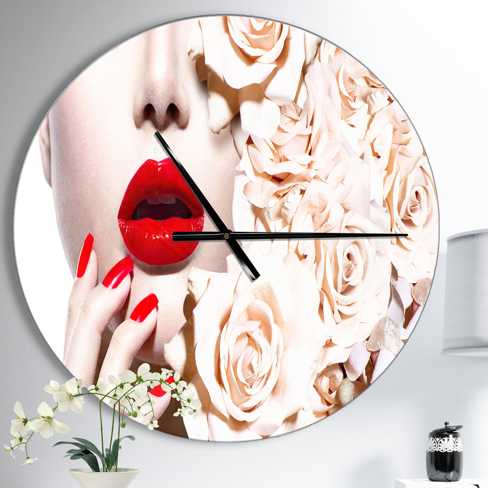 East Urban Home Oversized Fashion Sexy Woman with Flowers Wall Clock ...