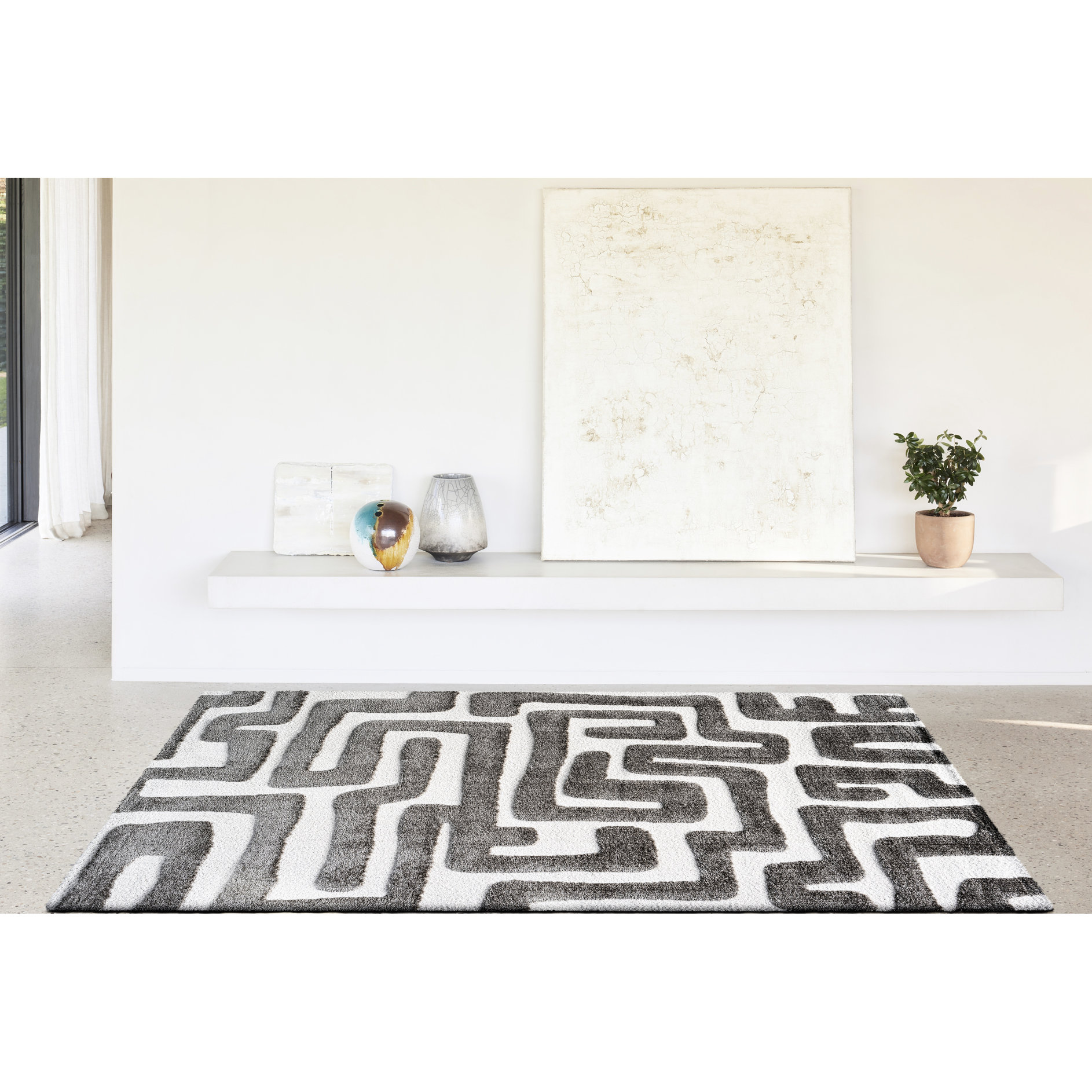 Brayden Studio High - Low Area Rug, Recycled , Grey + Tones, Abstract ...