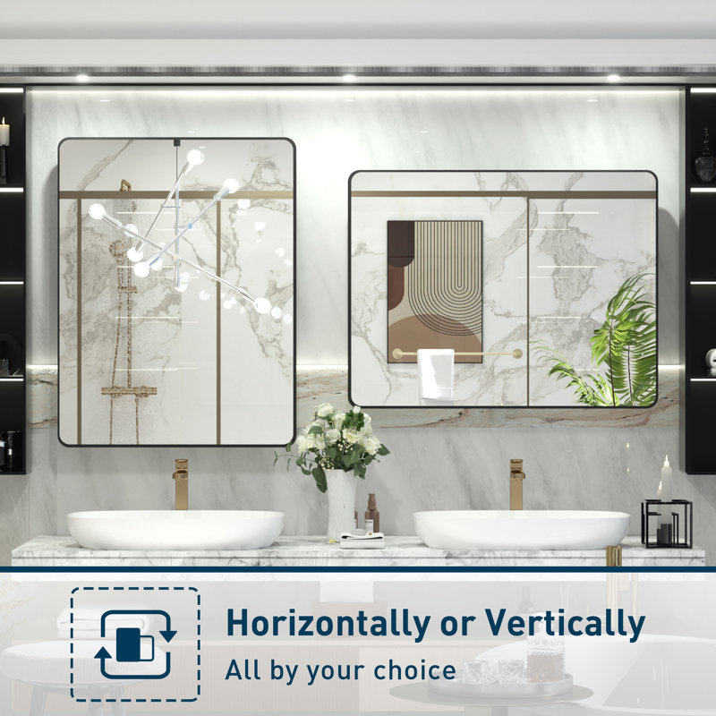 Latitude Run® Myleesha Bathroom Mirror with Framed Rounded Corner Pivot ...