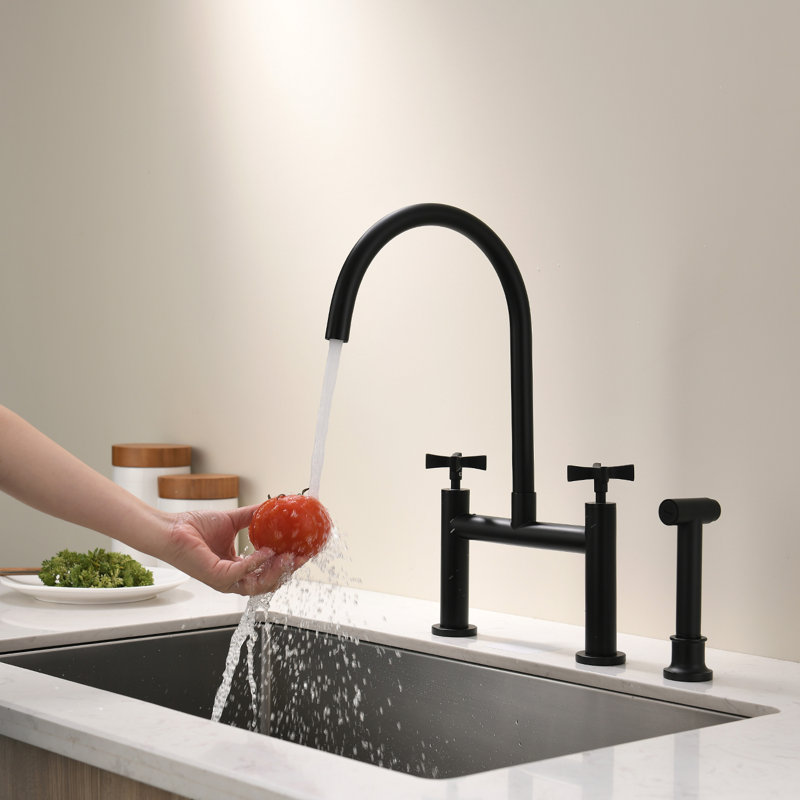 Felixbath 3 Holes Two Handle Bridge Kitchen Sink Faucet With Pull Down ...