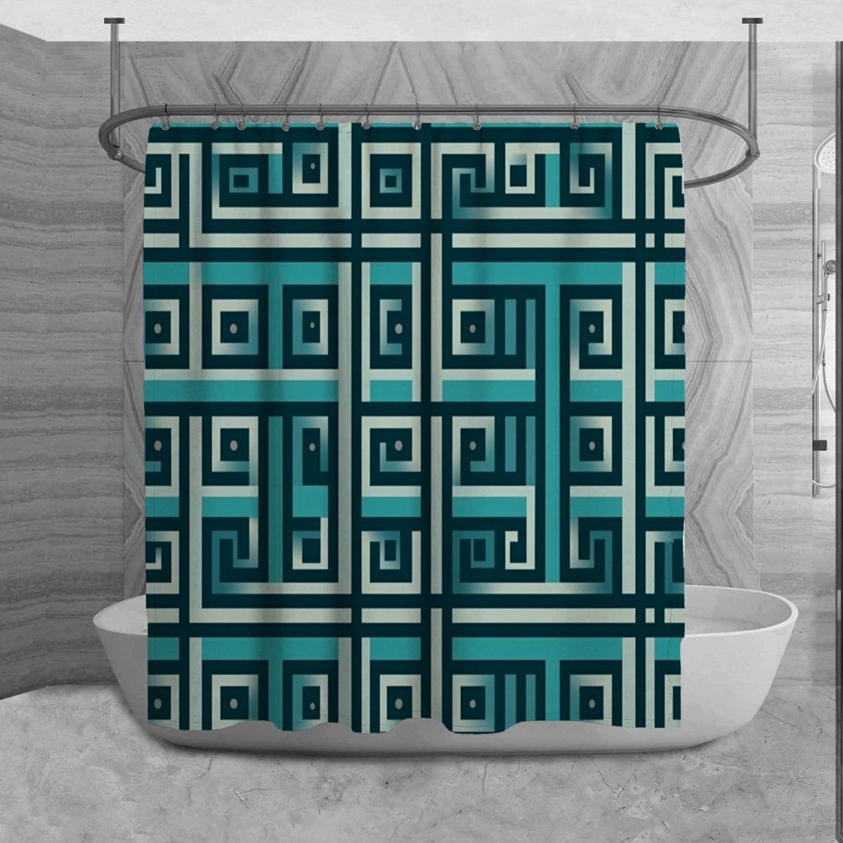 East Urban Home Greek Key Shower Curtain Pattern Bathroom Decor Navy ...