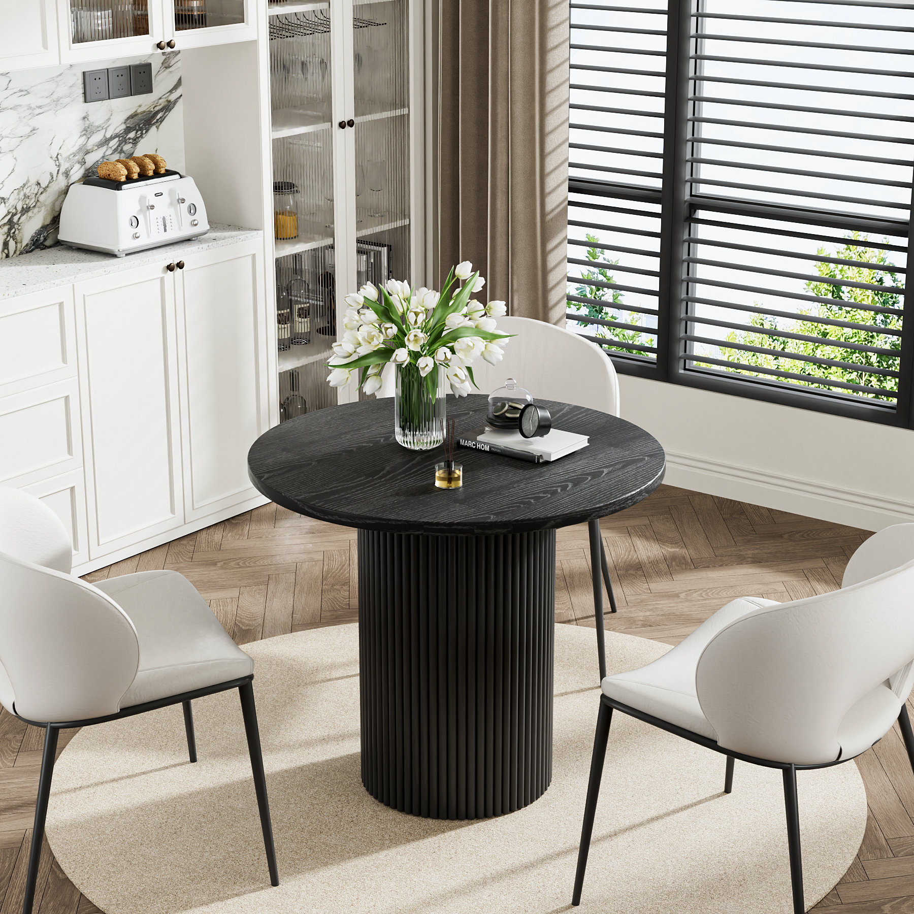 Latitude Run® Pedestal Elegant Wood Texture Round Dining Table ...