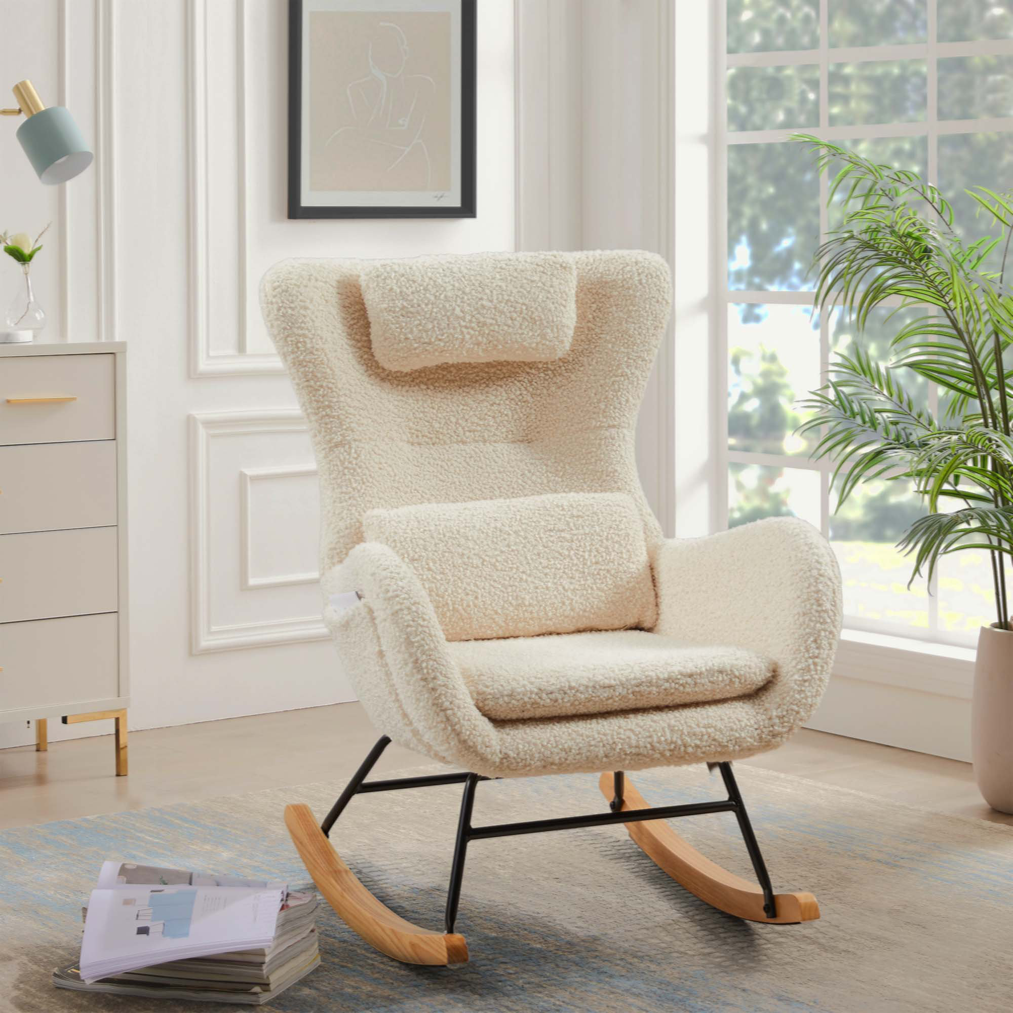 George Oliver Vashudev Modern Nursery Rocking Chair with Ergonomic High ...