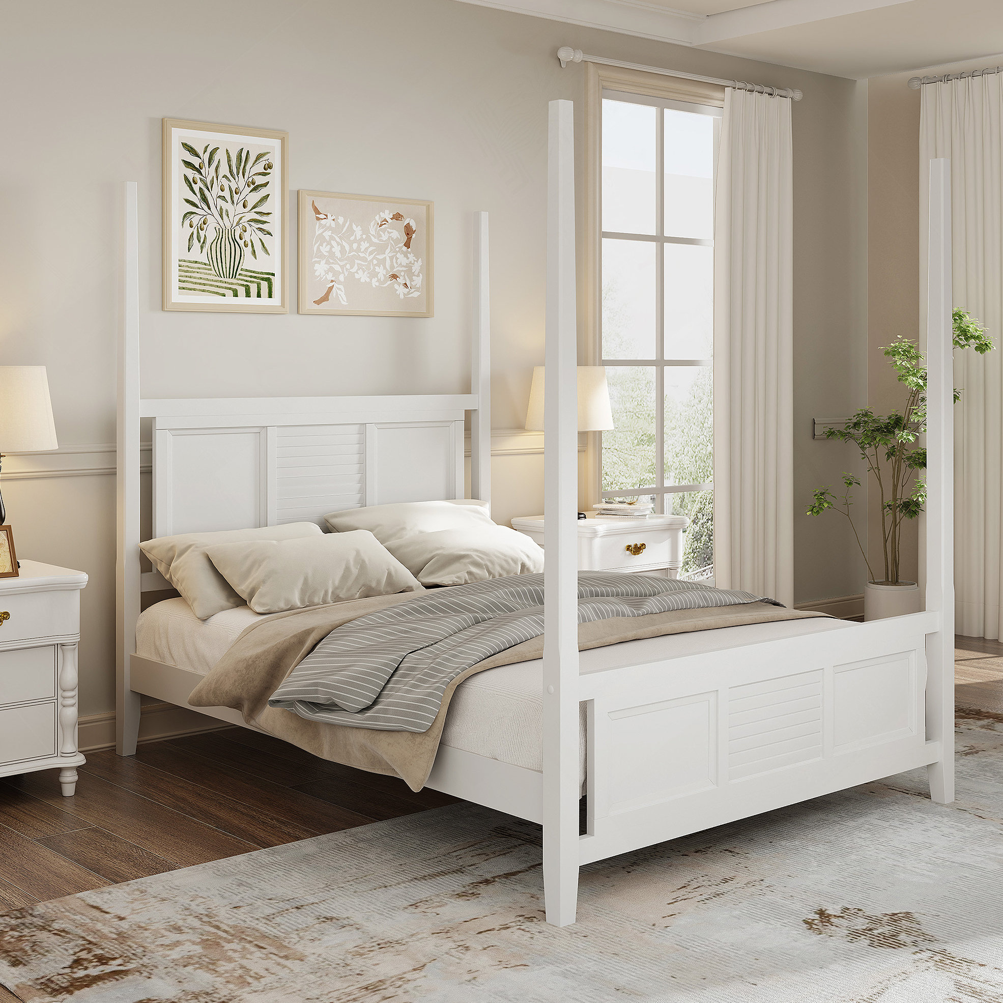 Alcott Hill® Traditional Queen Size Solid Wood Four Poster Bed with ...