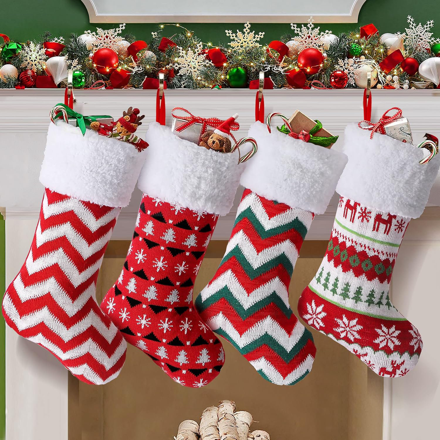 MABOSY Christmas Stockings 4 Pack Large Kids Stocking Bags Hanging ...