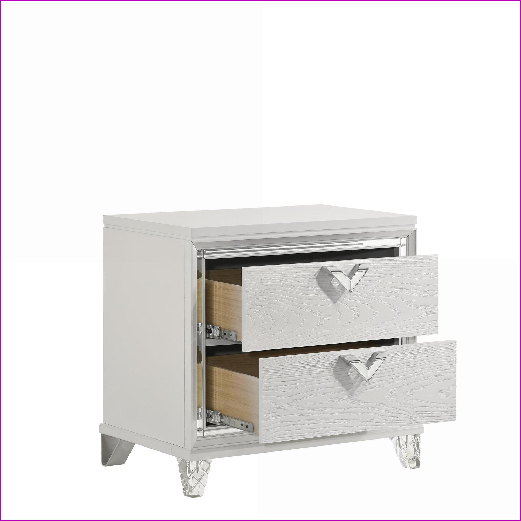 NFusion Modern 2-Drawer White Nightstand with LED Glow & V-Shape ...