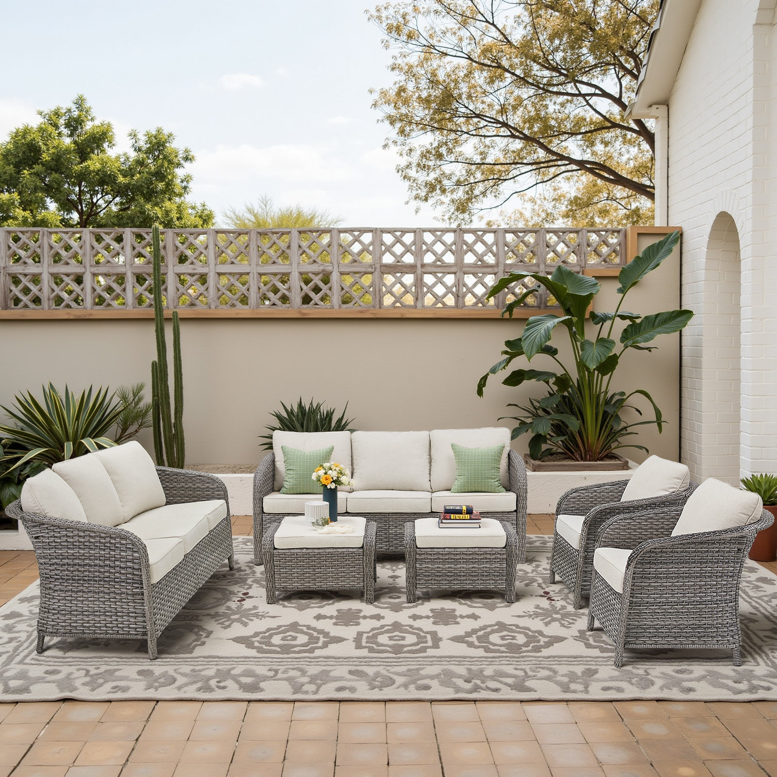 Lark Manor™ 6-Piece Wicker Outdoor Set With 2 Single Chairs, 2 Ottomans ...