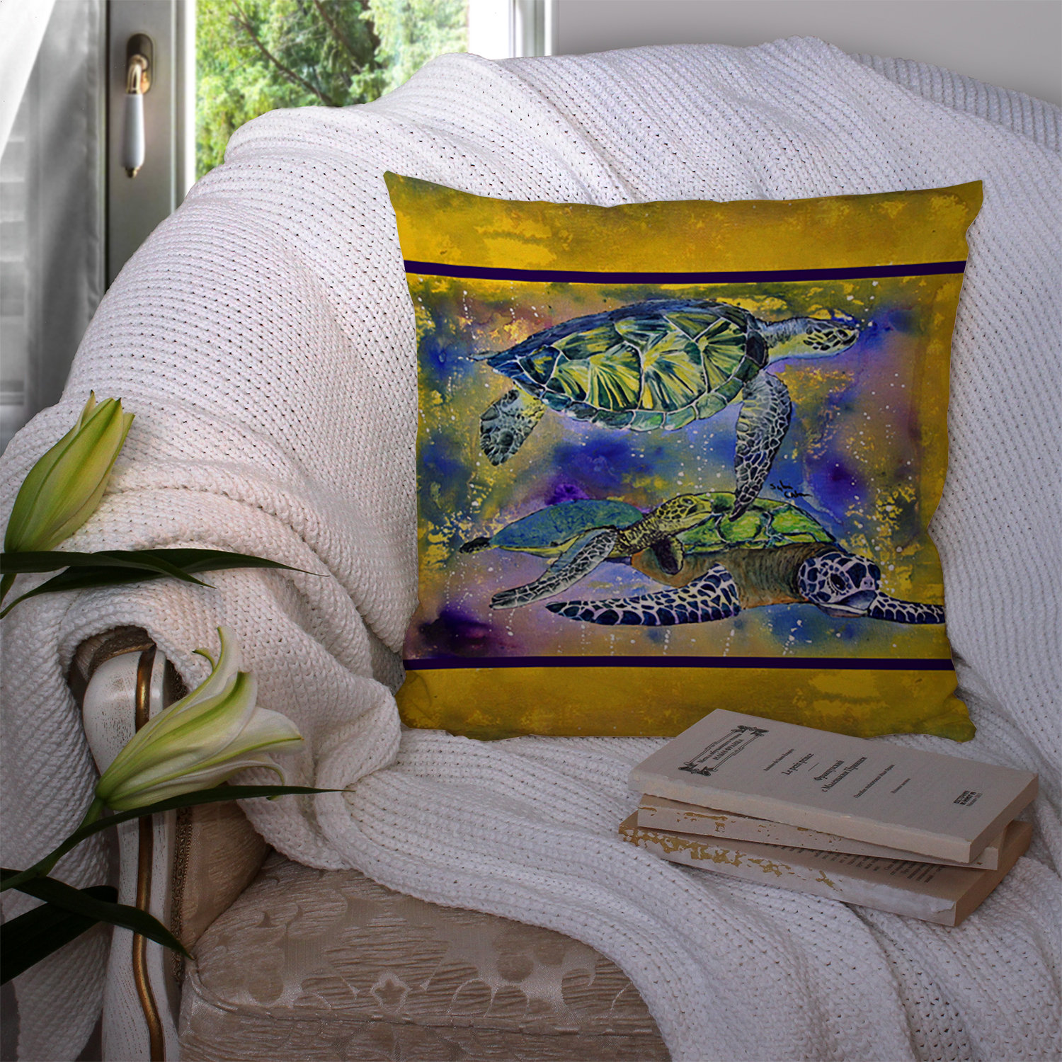 Caroline's Treasures Turtle Turtle Outdoor Square Pillow Cover & Insert ...