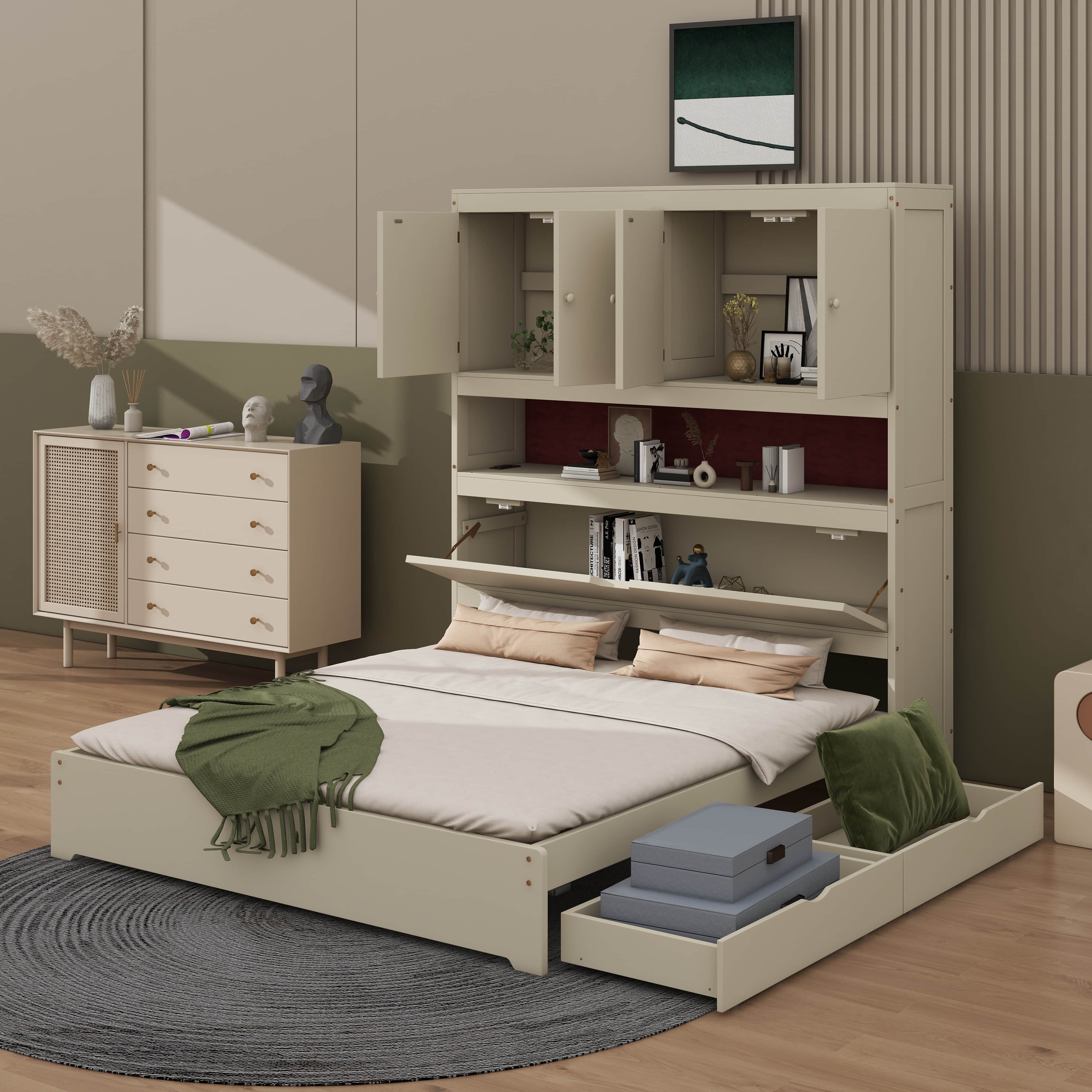 Latitude Run® Full-Sized Murphy Bed, Designed With A Functional Built ...