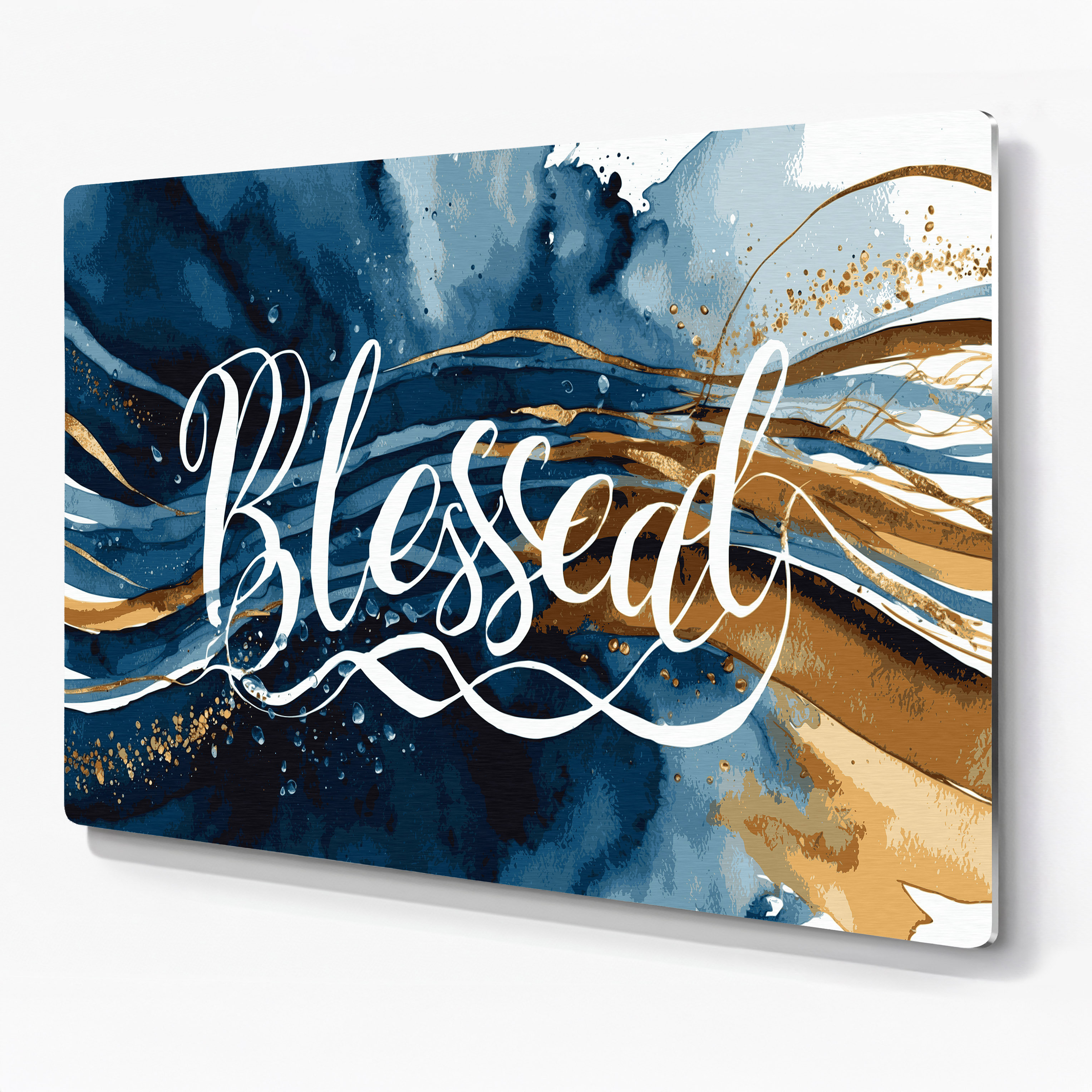 Latitude Run® Thanksgiving Blessed script designs Grey Metal Wall Art ...
