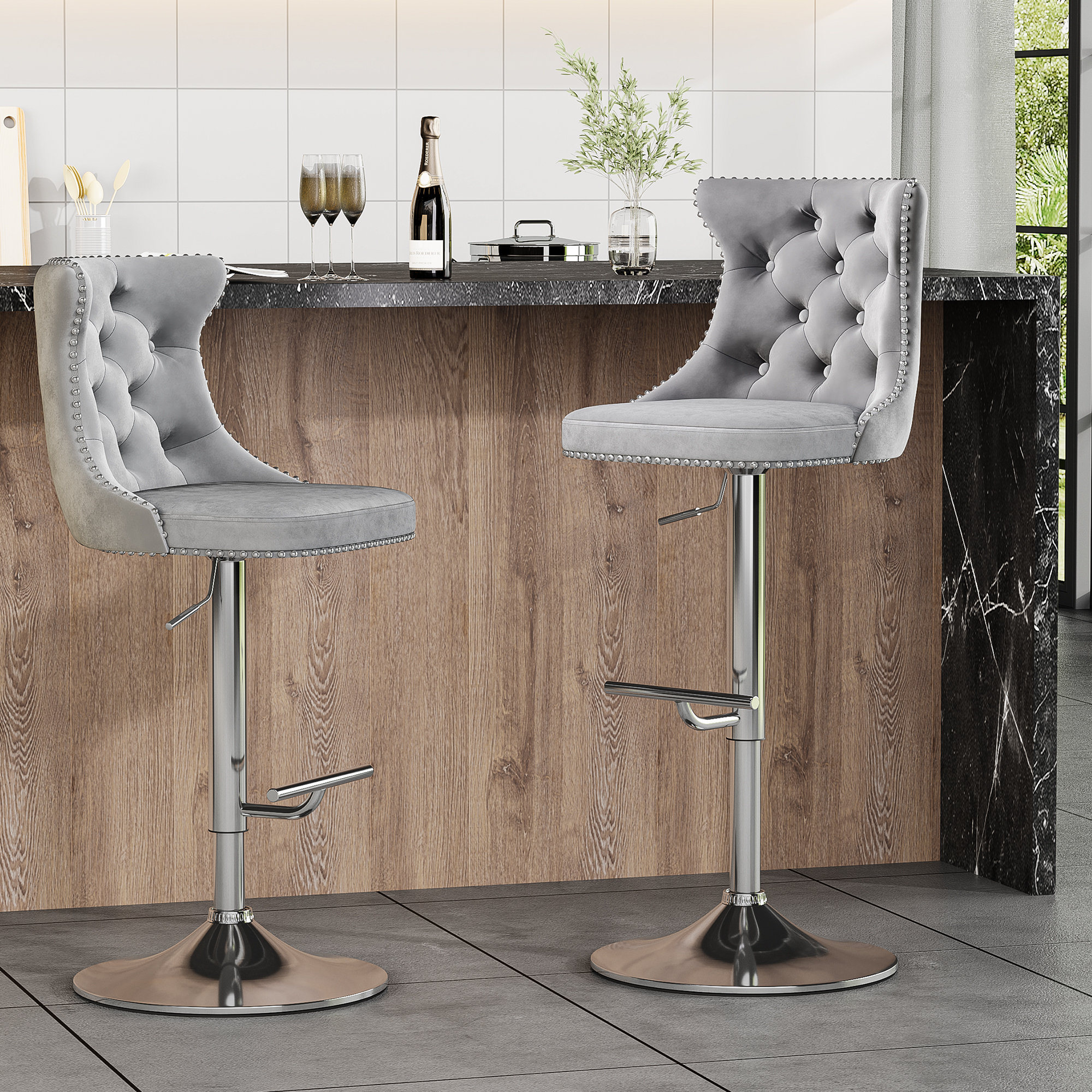 House of Hampton® Jyn Modern Upholstered Swivel Adjustable Height ...