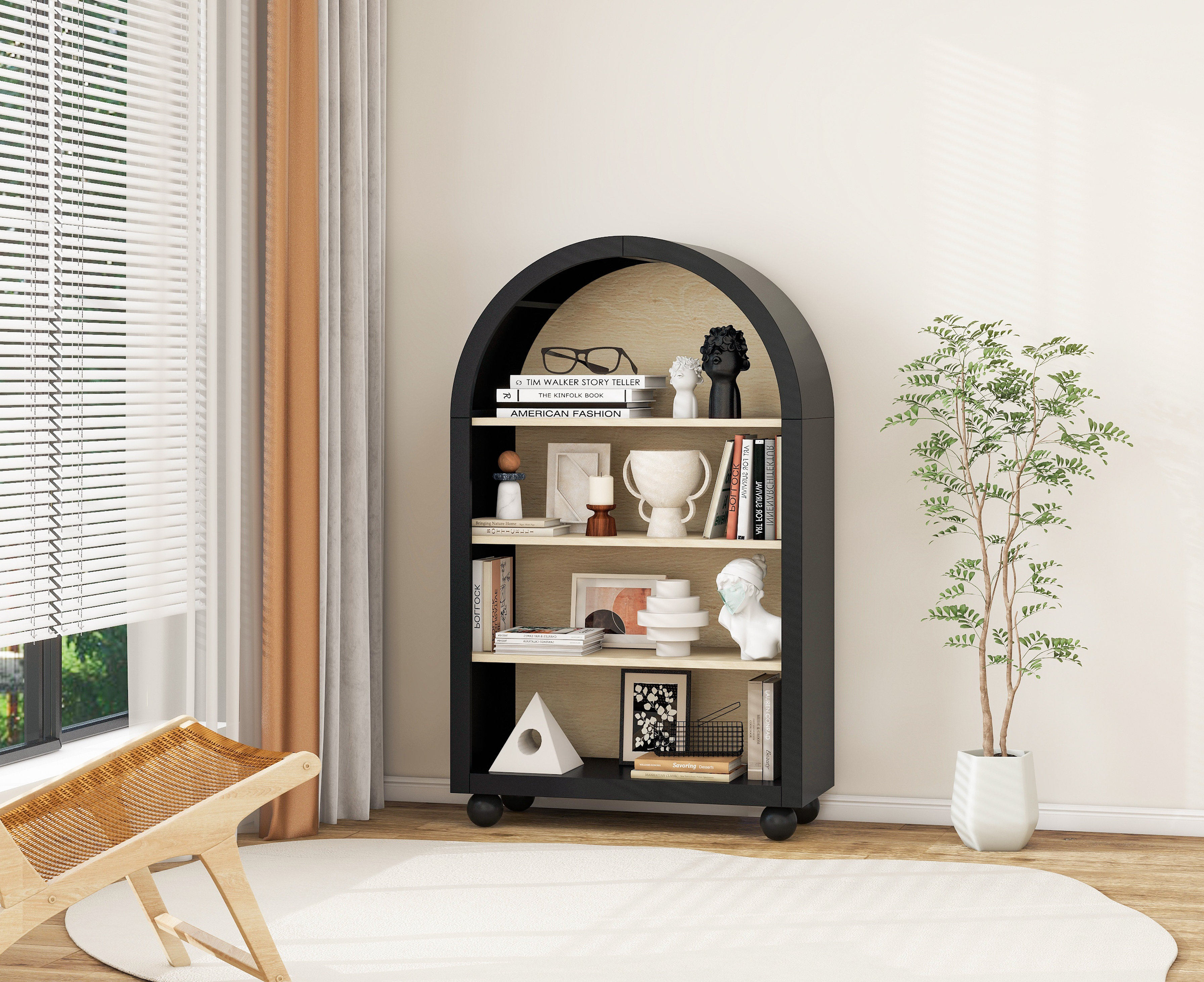 Darby Home Co Modern four-level bookshelves, arched display cases ...