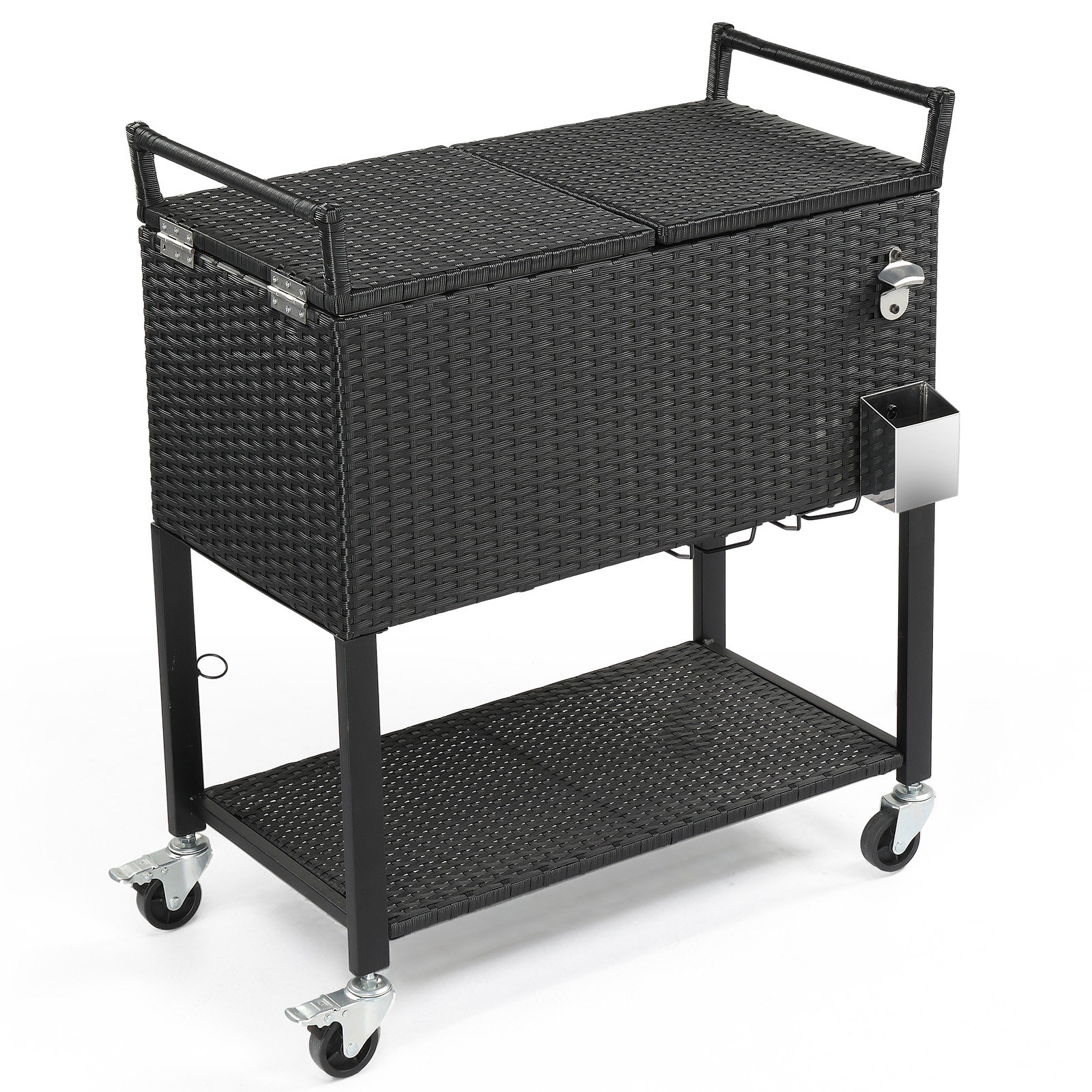 Winado 80 Qt Black Wicker Cooler Cart Portable Outdoor Beverage Cooler ...