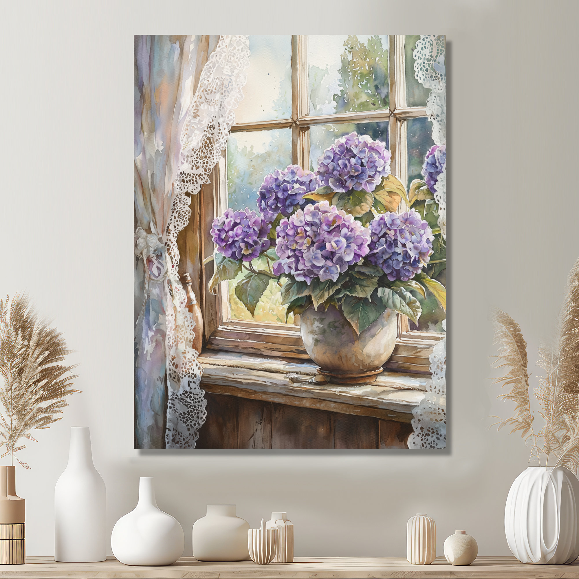 Ophelia & Co. Hydrangeas By The Farmhouse Window II - Floral Wall Decor | Wayfair