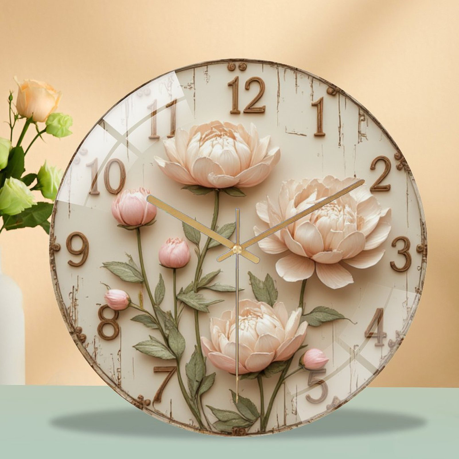 East Urban Home Elegantpeoniesadornaclassicroundclock Art - 12'' Modern ...