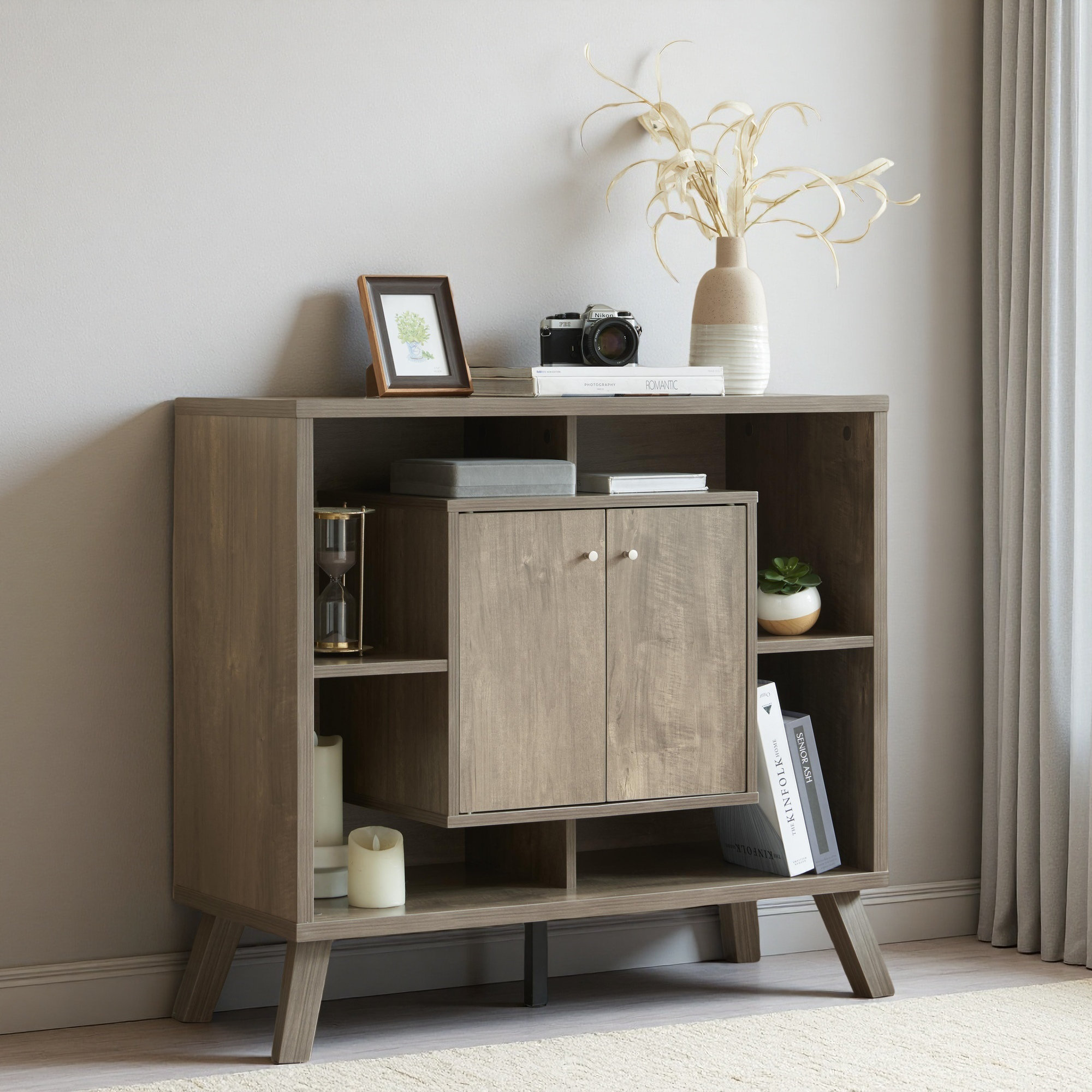 George Oliver Compact Display Storage Sideboard Bookcase Cabinet Two ...