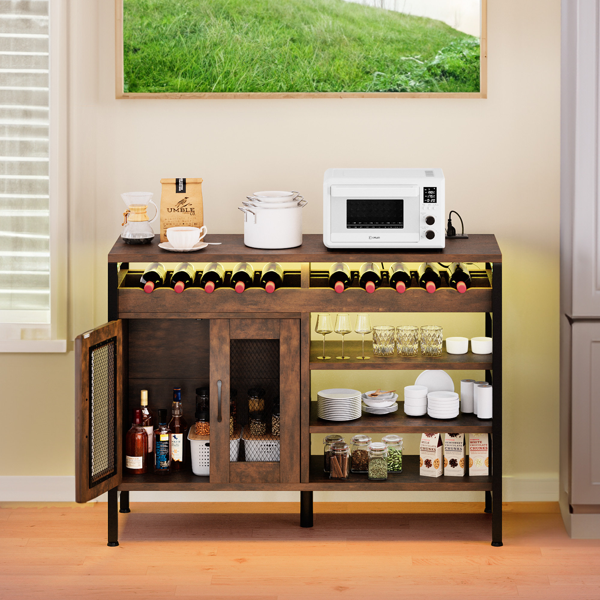 Wrought Studio™ 47" Wine Bar Cabinet With Power Outlets And LED Lights ...