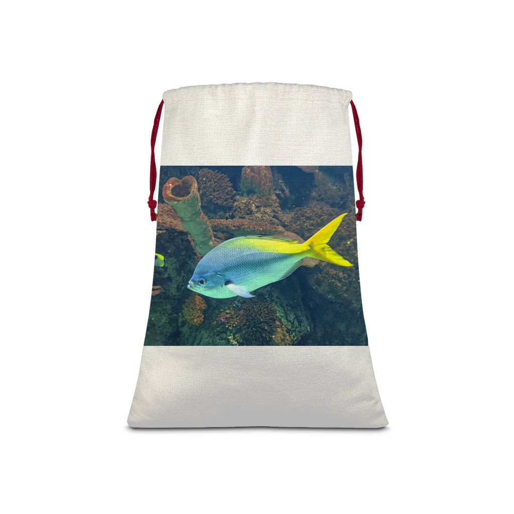 East Urban Home Blue Yellow Fish Sublimation Linen Drawstring Sack ...