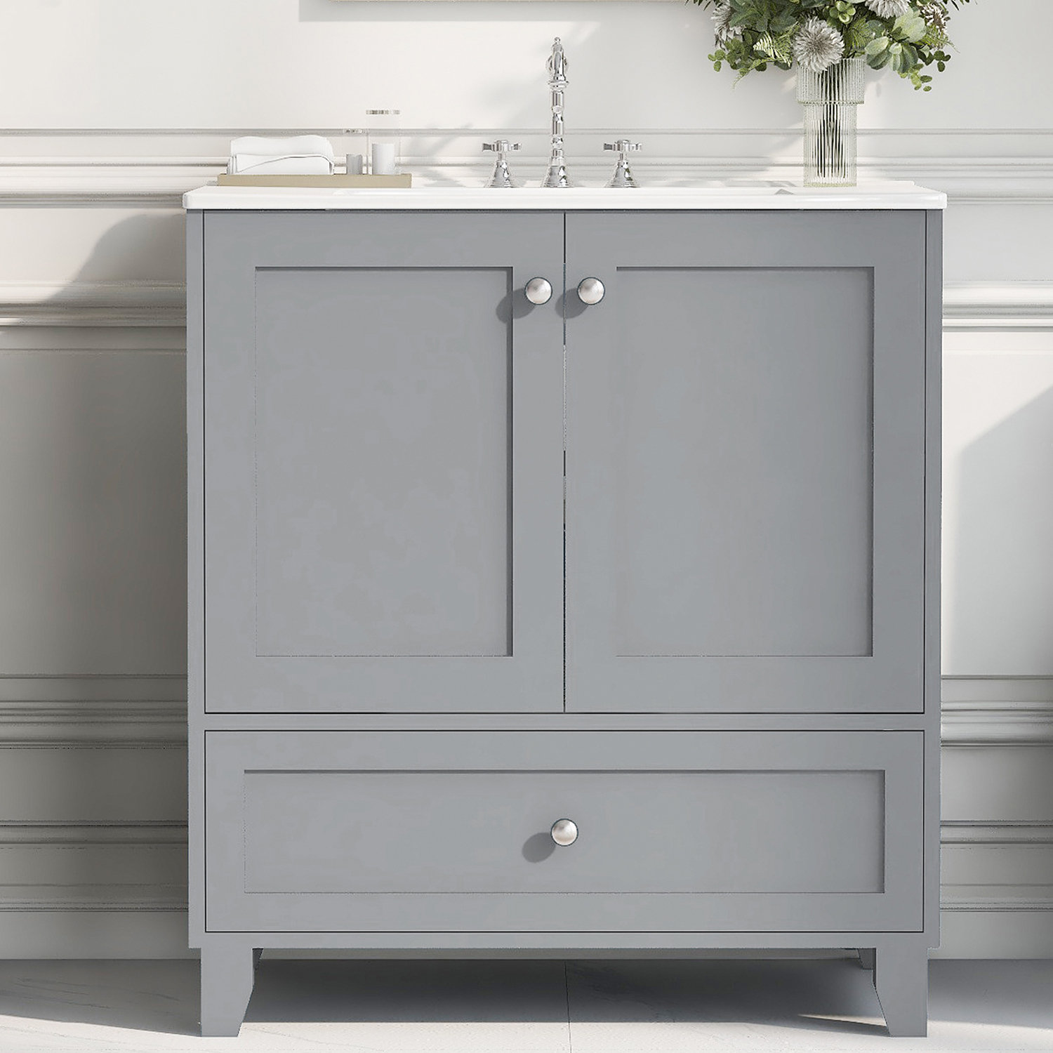 Winston Porter Shimberg 30'' Single Bathroom Vanity with Ceramic Top ...