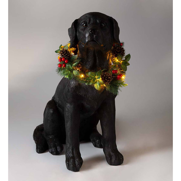 Plow & Hearth Black Labrador Statue with Removable Lighted Holiday ...
