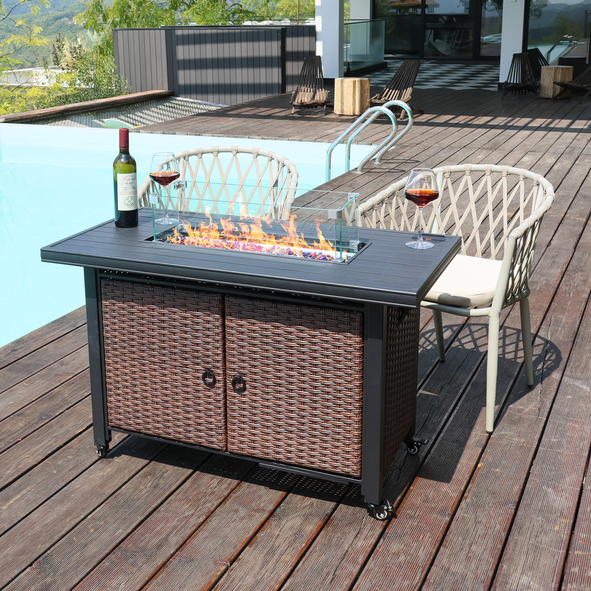 Latitude Run® 43" Aluminum Propane Gas Fire Pit Table, 60000 Btu Rattan ...