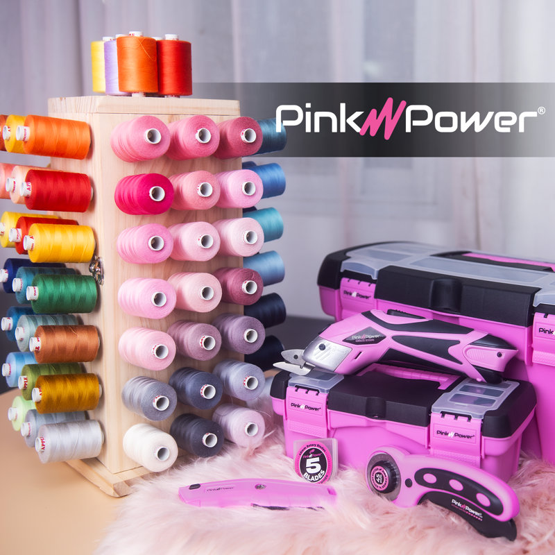 Pink Power 84 Spools Thread Sewing Storage Stand - Rotating Wooden ...