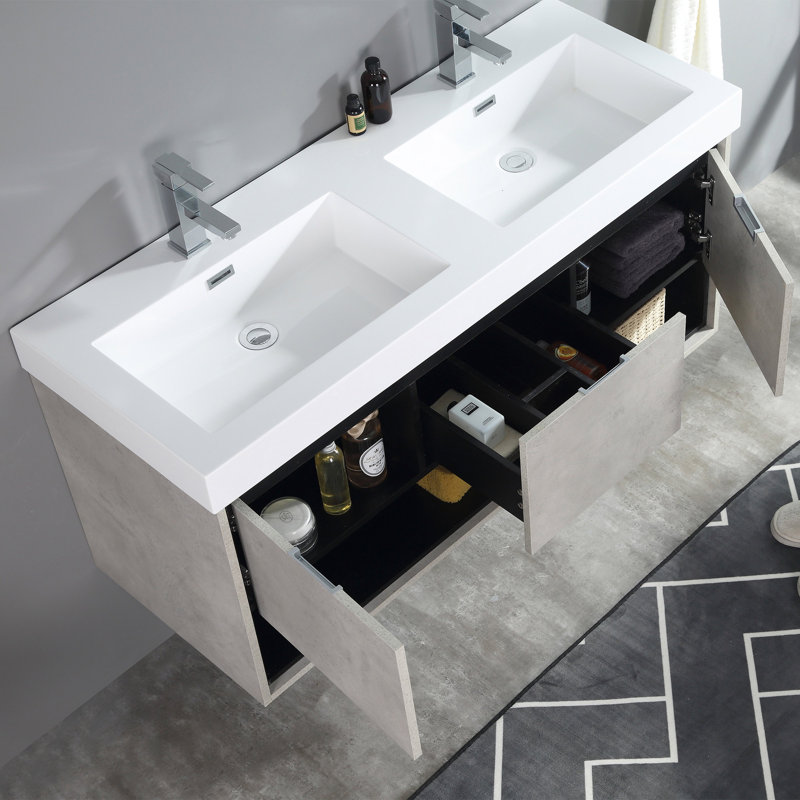 Dowell 48" Rectangular Drop-In Double Bathroom Sink with Overflow ...