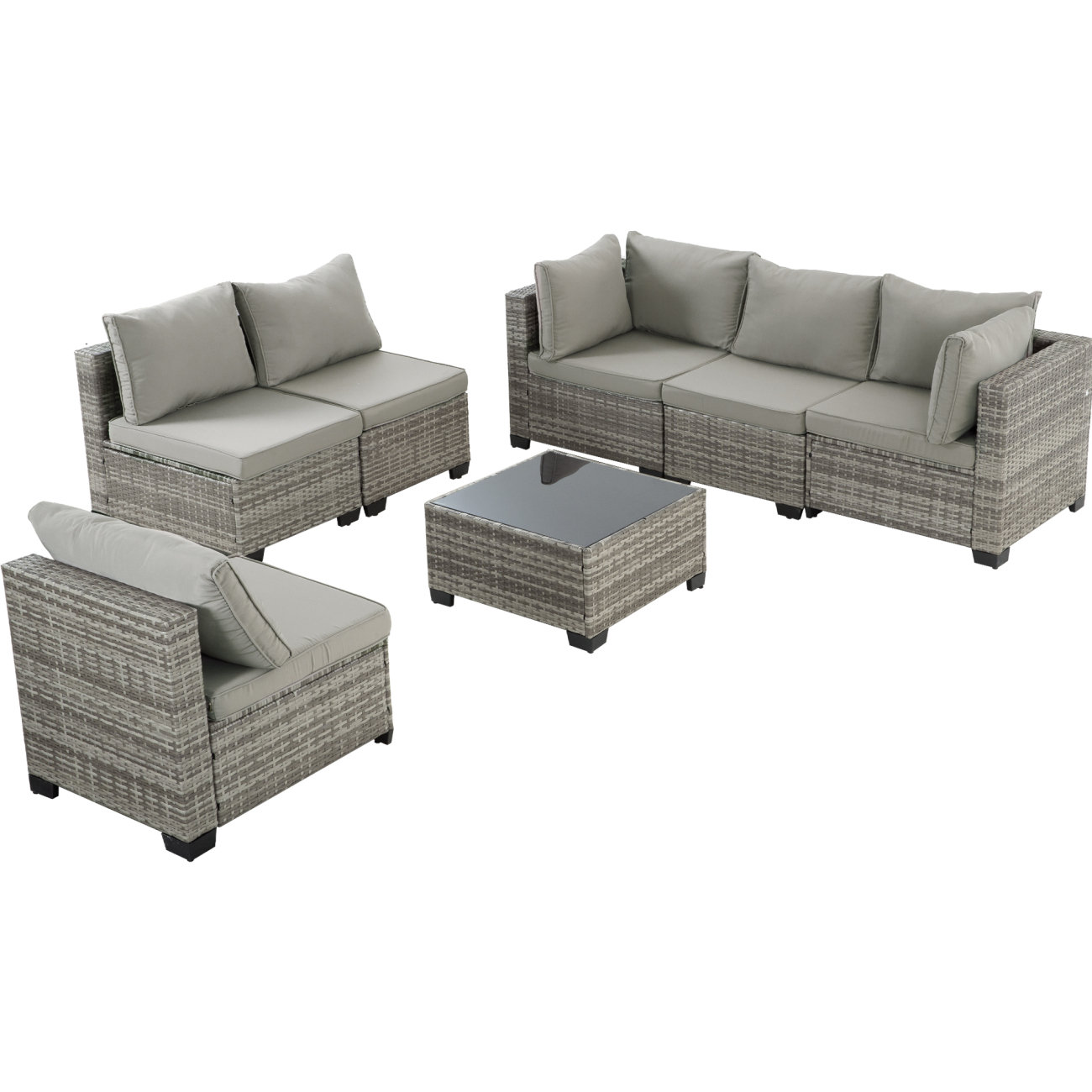 Latitude Run® 7 Piece Outdoor Pe Wicker Furniture Set, Patio Gray ...
