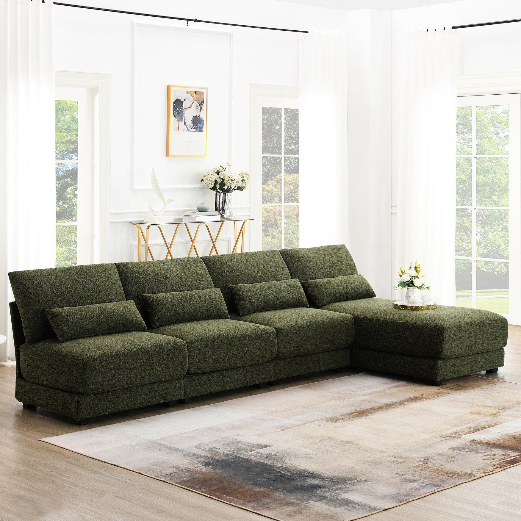 Ivy Bronx Oversized Deep Seat Reversible Chaise Couch - 5 Armless ...