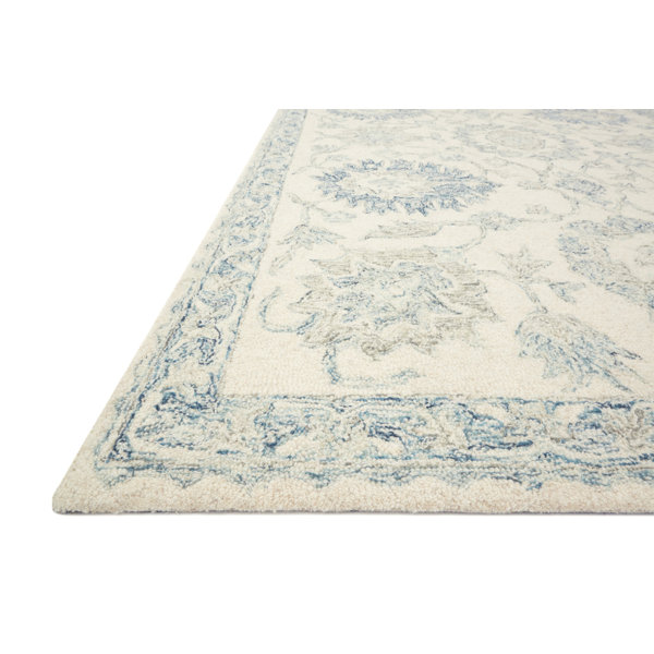 Aden Handmade Wool Ivory/Blue Rug & Reviews | Birch Lane