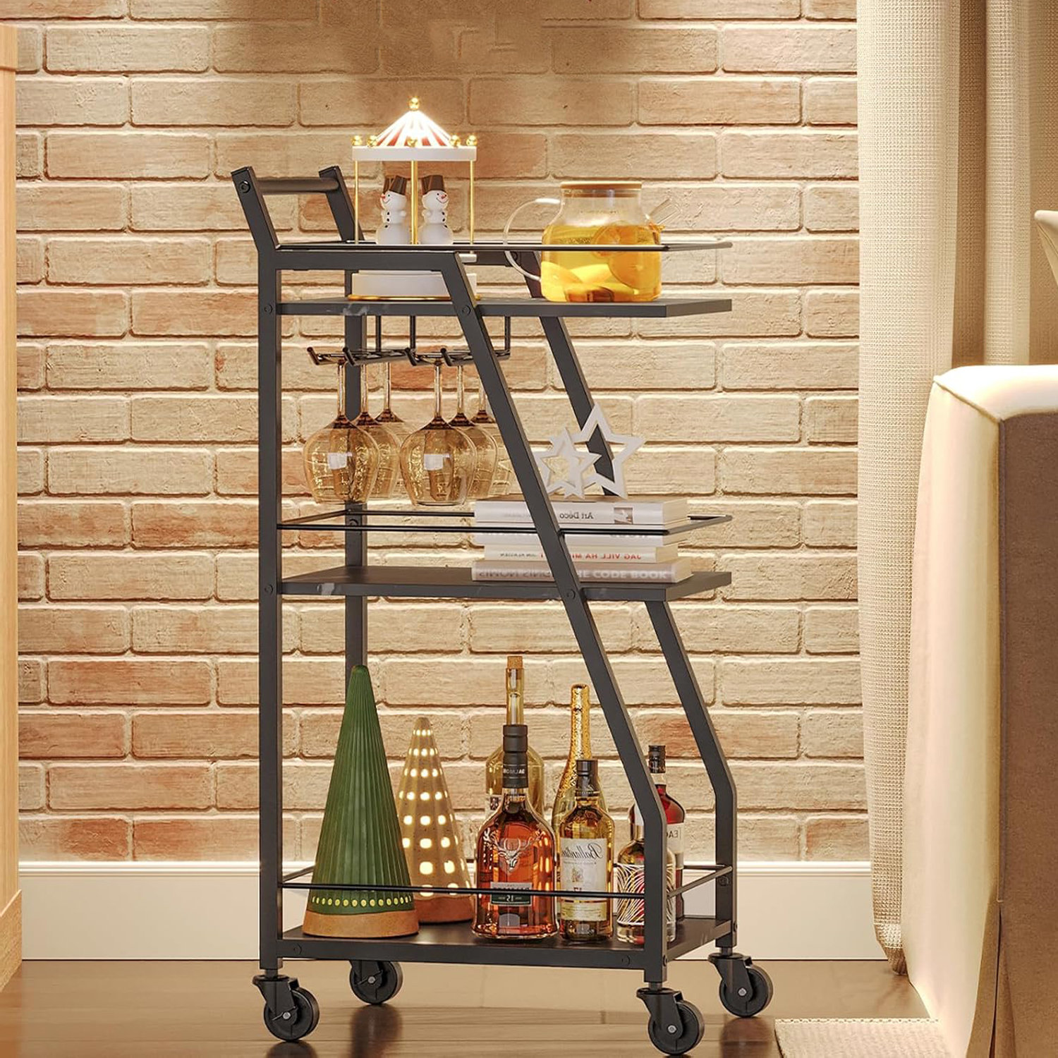 Mercer41 Small Bar Cart on Wheels, Home Bar Serving Cart with Glass ...
