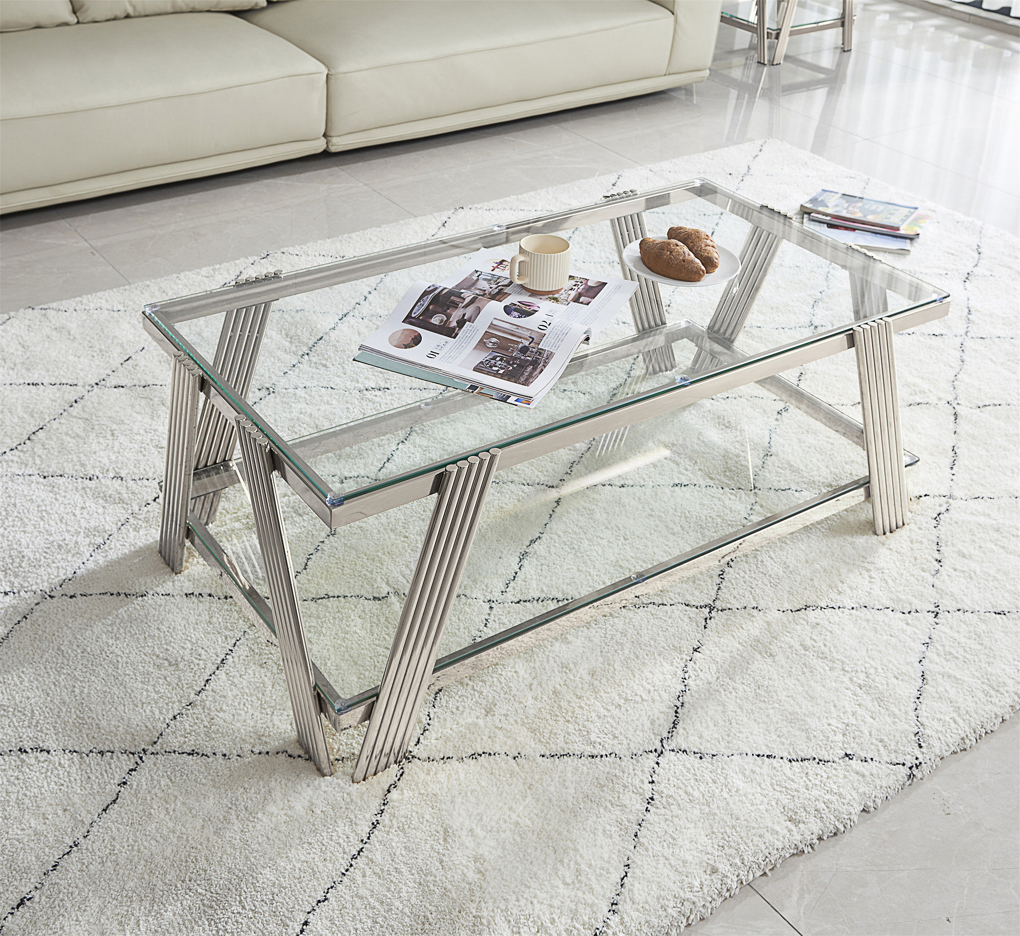 Mercer41 End Table, Modern Stainless Steel End Table, Double-Layer ...
