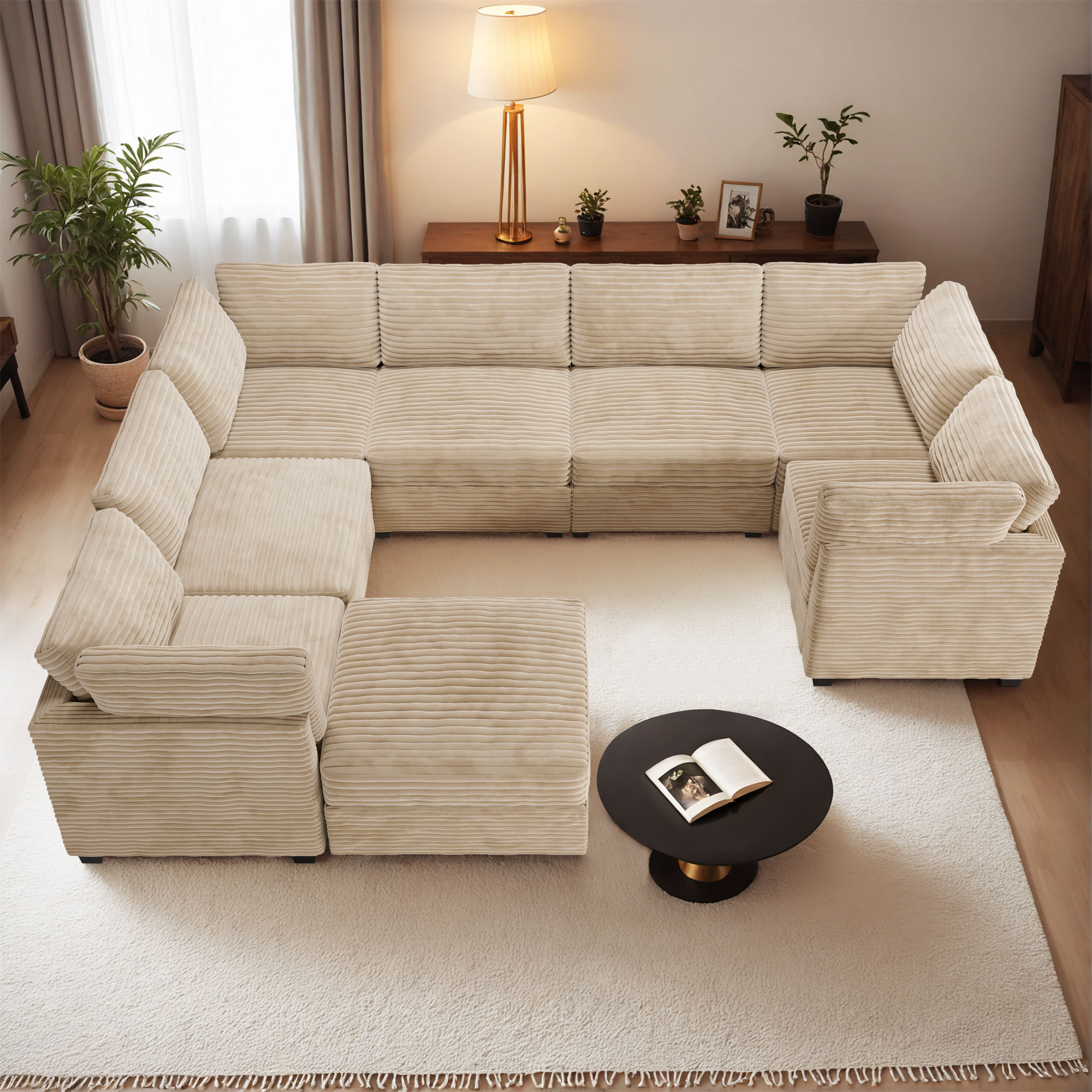 Wrought Studio Modular U-shaped Sectional Plush Corduroy Sofa With ...