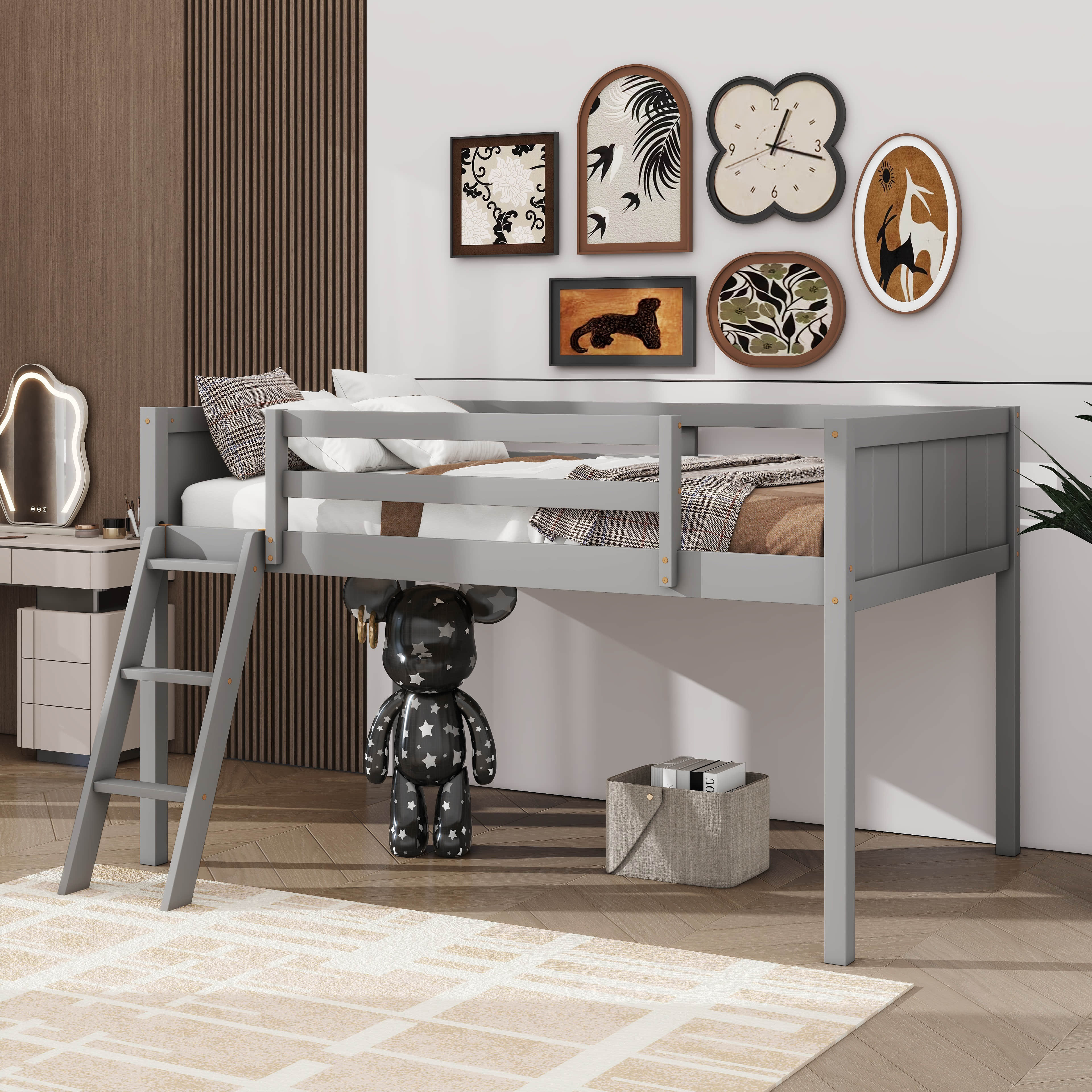 Union Rustic Twin-Sized Wooden Low Loft Bed Featuring A Ladder | Wayfair