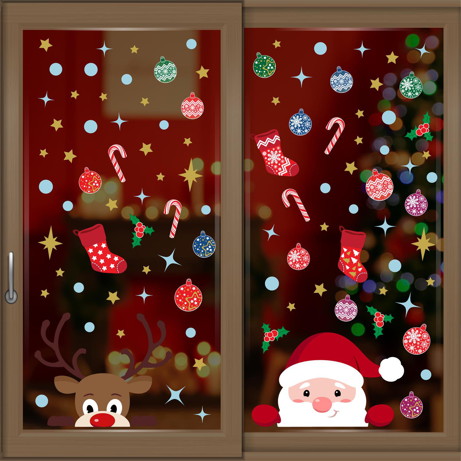 Walplus indow Clings Xmas with Rudolph And Santa Window Decal | Wayfair