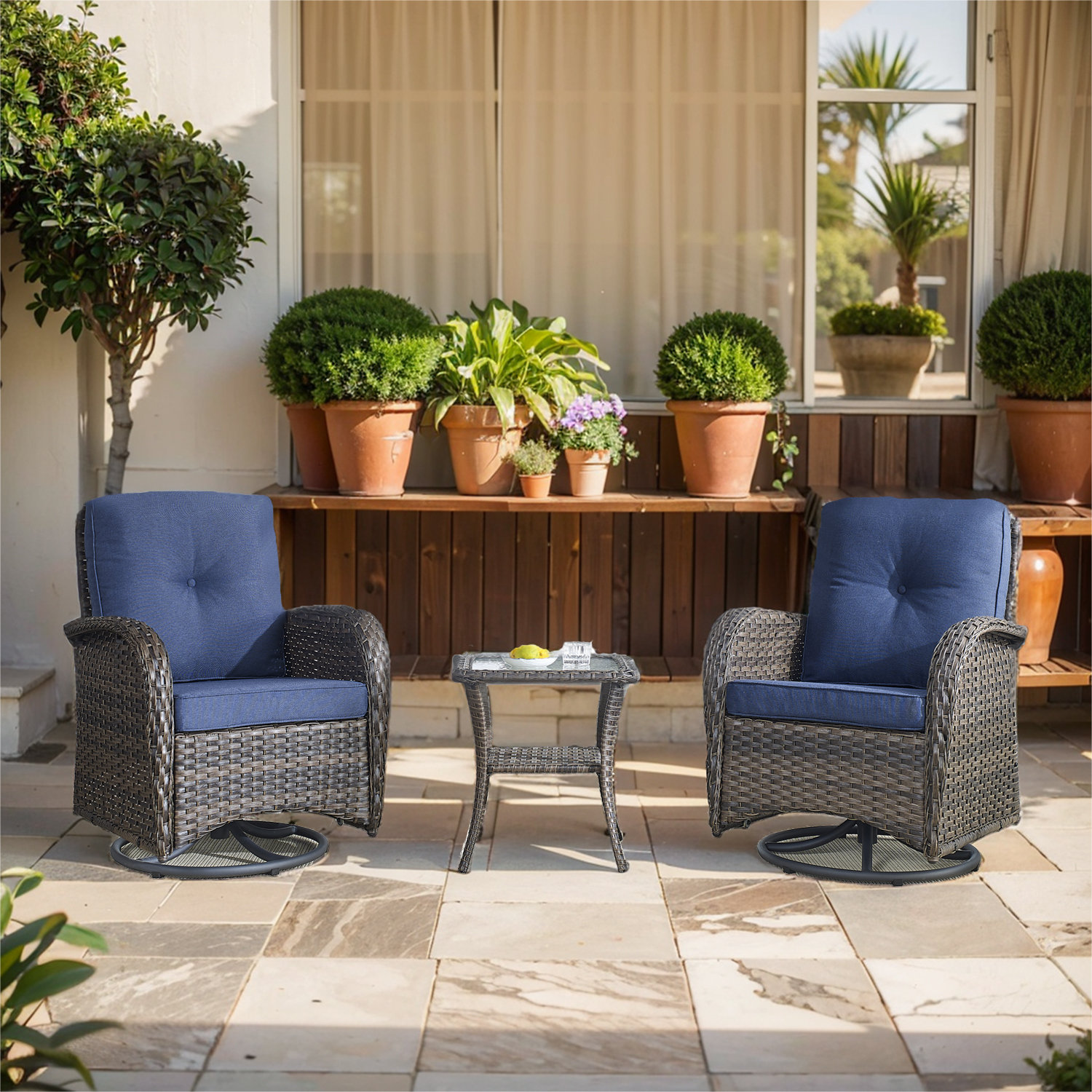 Winston Porter Aluel Outdoor Swivel Lounge Wicker Chairs with Cushions ...