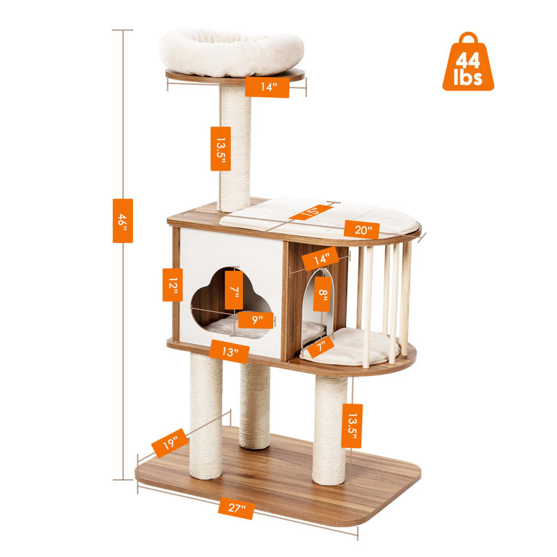 Archie & Oscar™ 46" Modern Wooden Cat Tree With Platform & Washable ...