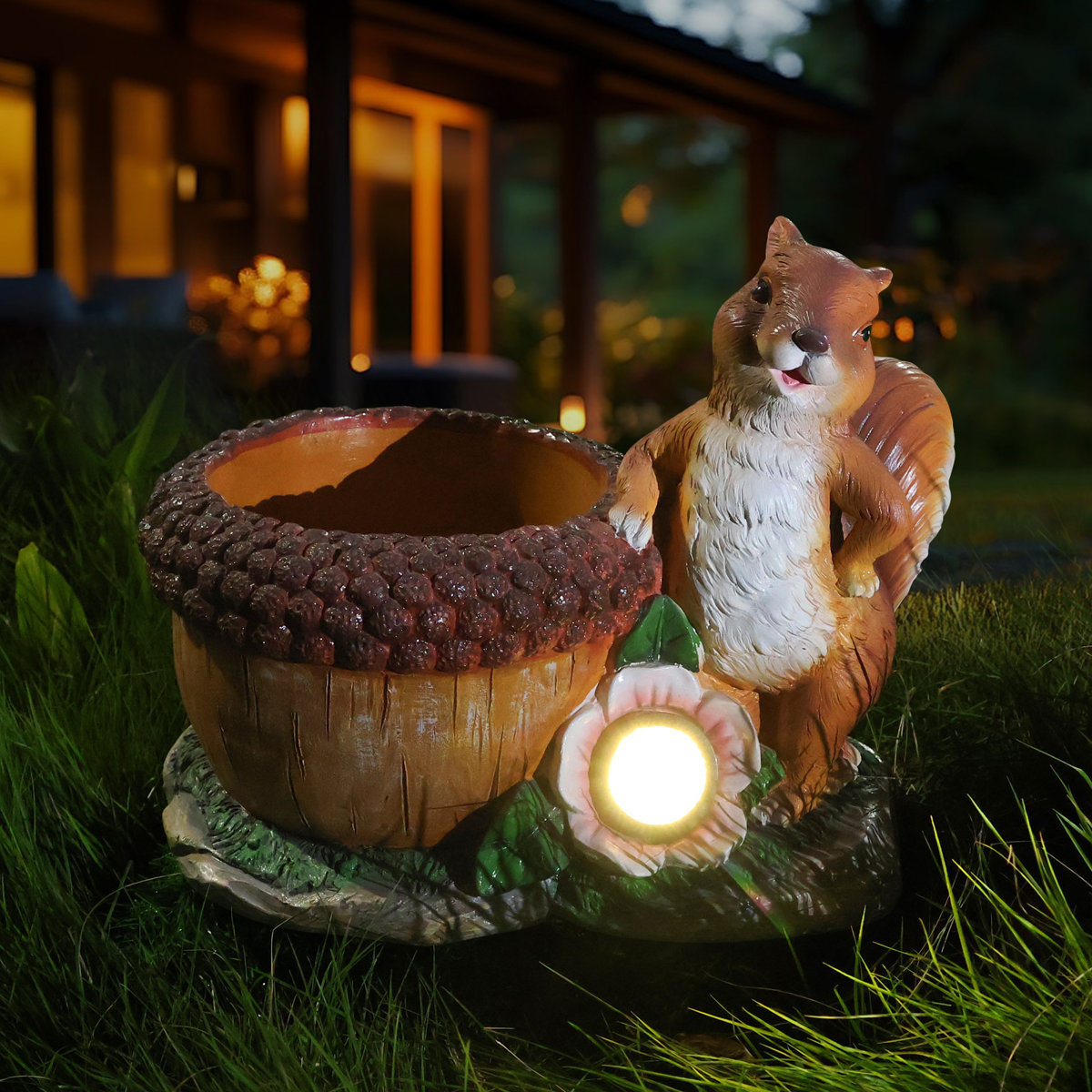 Millwood Pines Outdoor Solar Squirrel Statue Planter – Pinecone Pot ...
