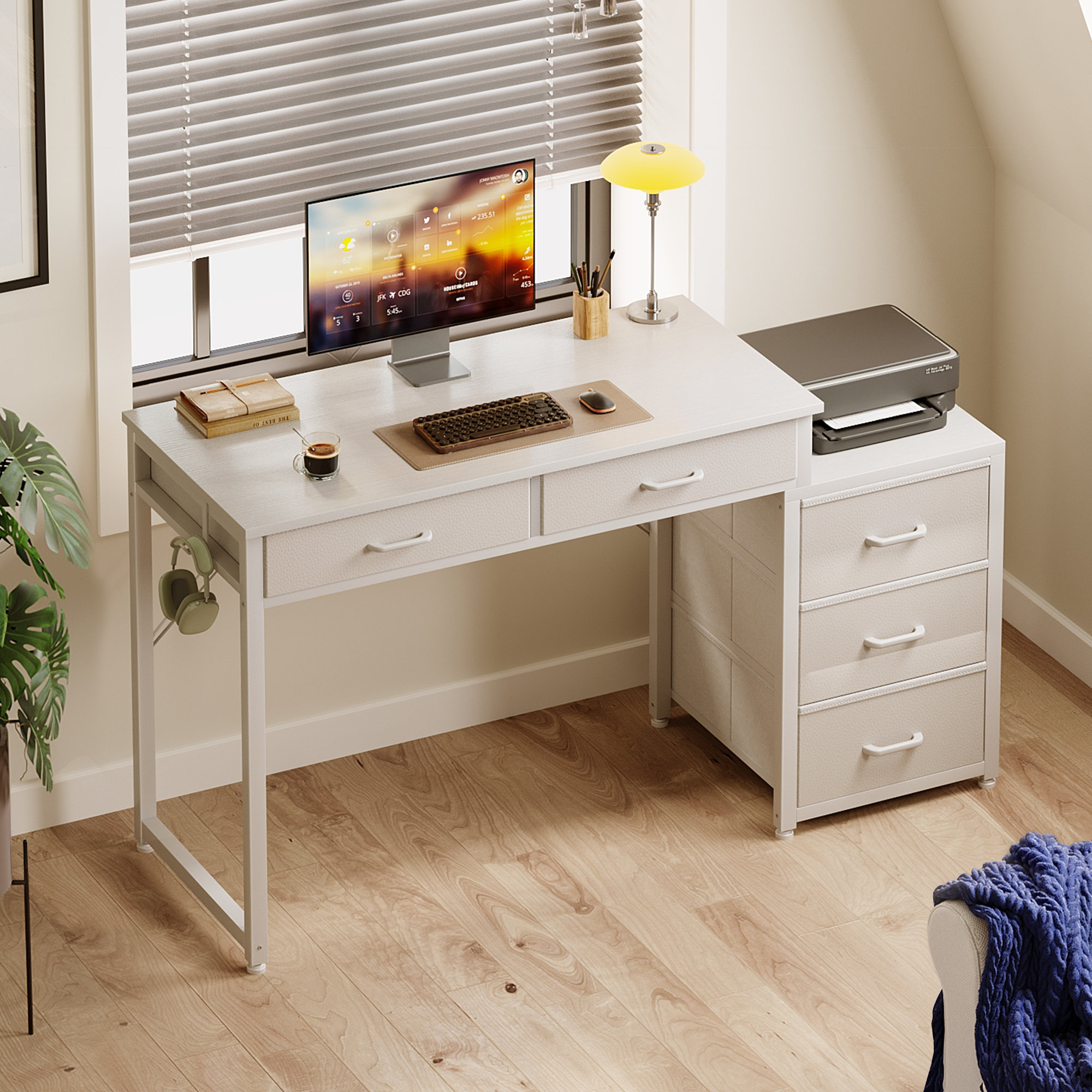 17 Stories Jeanine 55"W Reversible Writing Study Computer Desk With ...