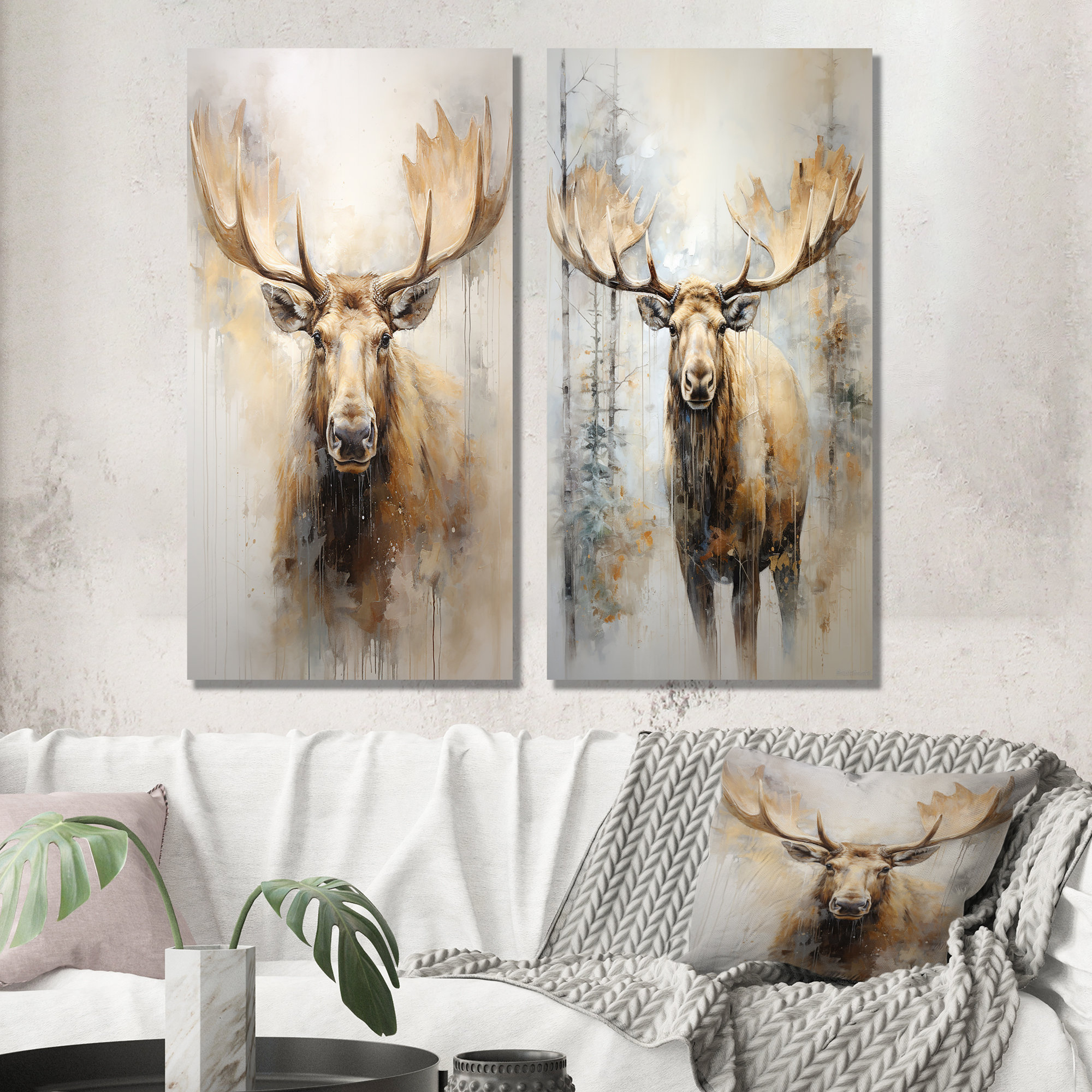 Millwood Pines Beige And Gold Moose Portrait - Moose Canvas Art Print ...