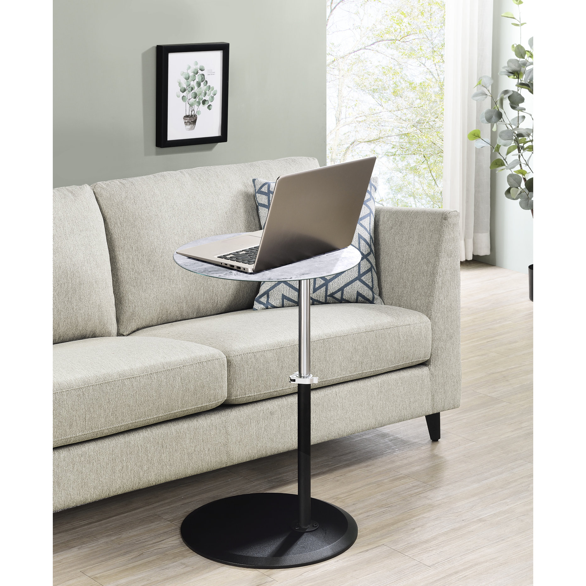 Wrought Studio 15.5" Orbit End Table With Adjustable Height Grey Marble ...