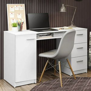 Latitude Run® Computer Desk with 3 Drawers, 1 Door and 1 Storage Shelf ...