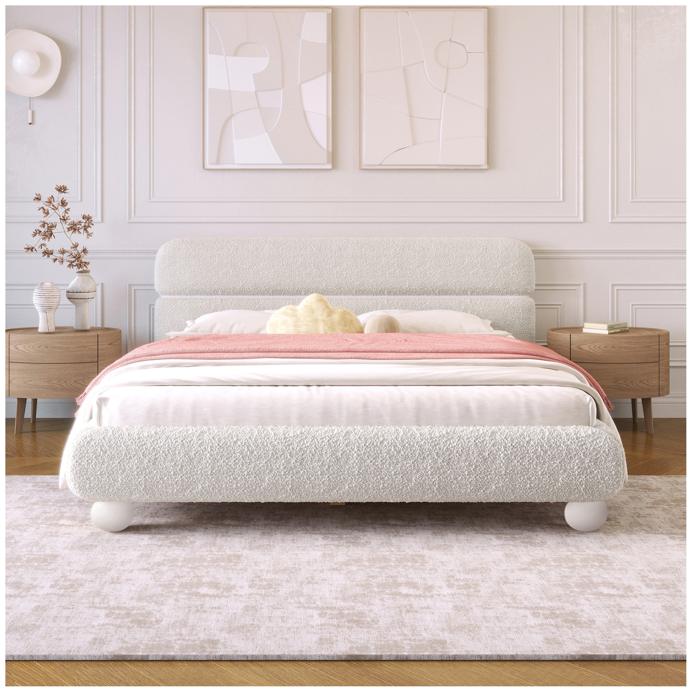 Mercer41 Contemporary Upholstered Bed with Teddy Fleece Boucle Fabric ...