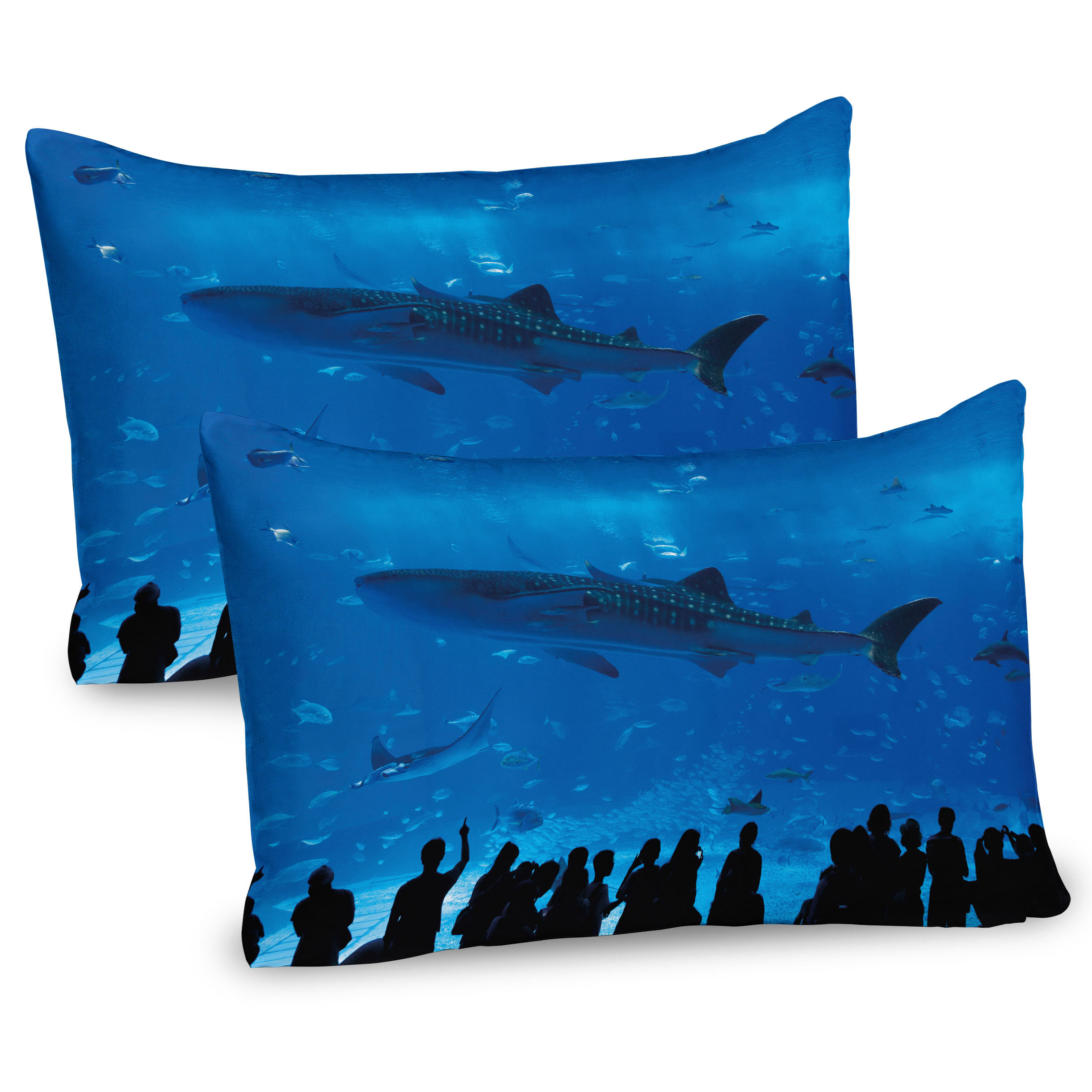 Ambesonne Shark Pillow Sham 2 Pack Aquarium Park and People Blue Black ...